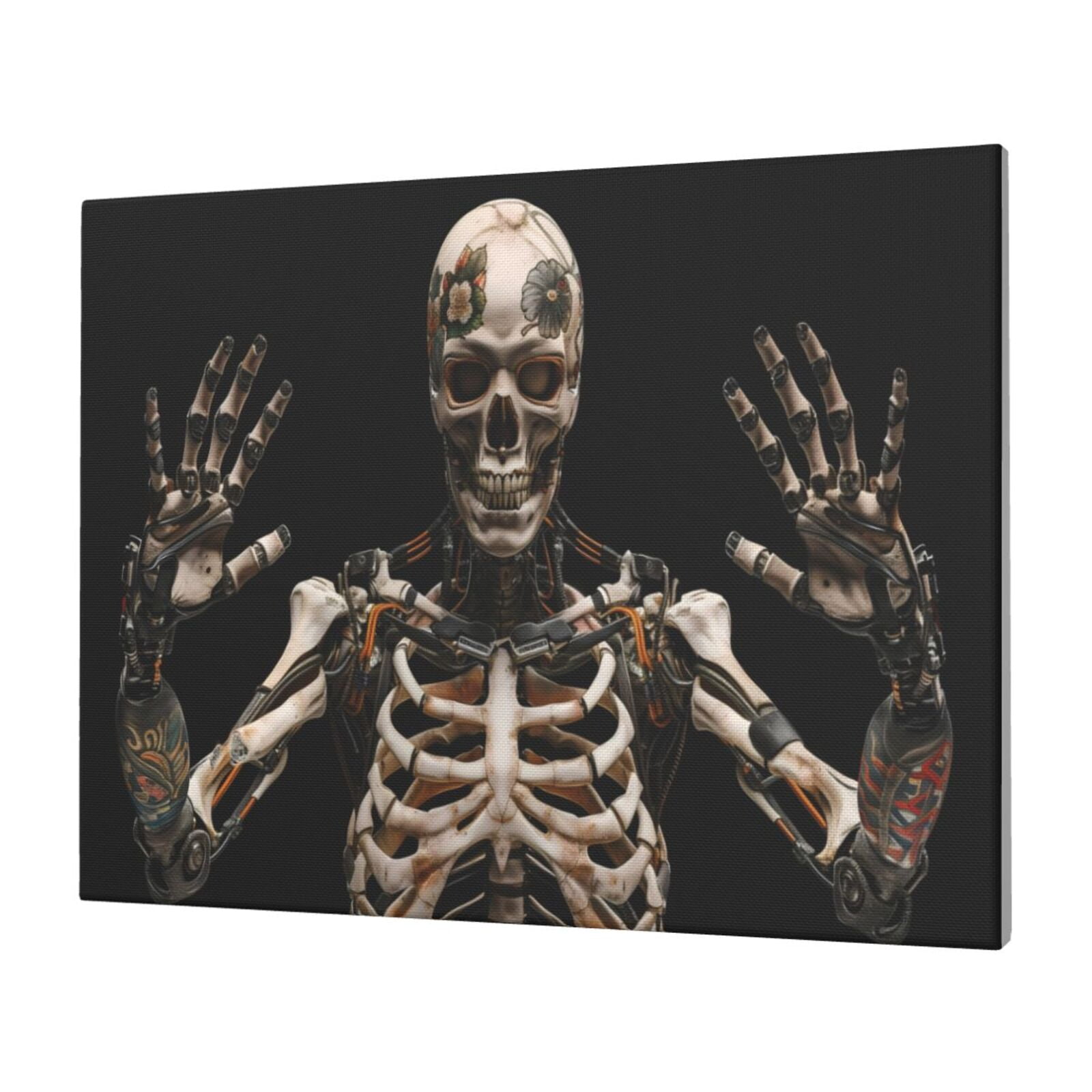JUNZAN Cyber Skeleton With Tattoos Pattern Canvas Wall Art Prints,Wall ...