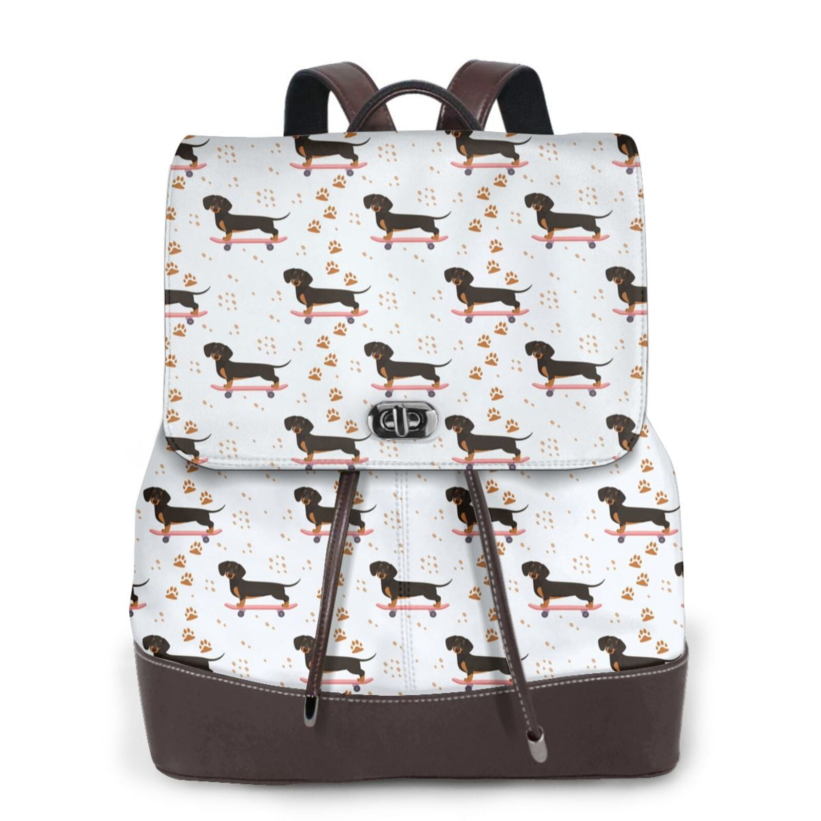 JUNZAN Dachshund Dog for PU Leather Backpack,Laptop Backpack Purse for ...