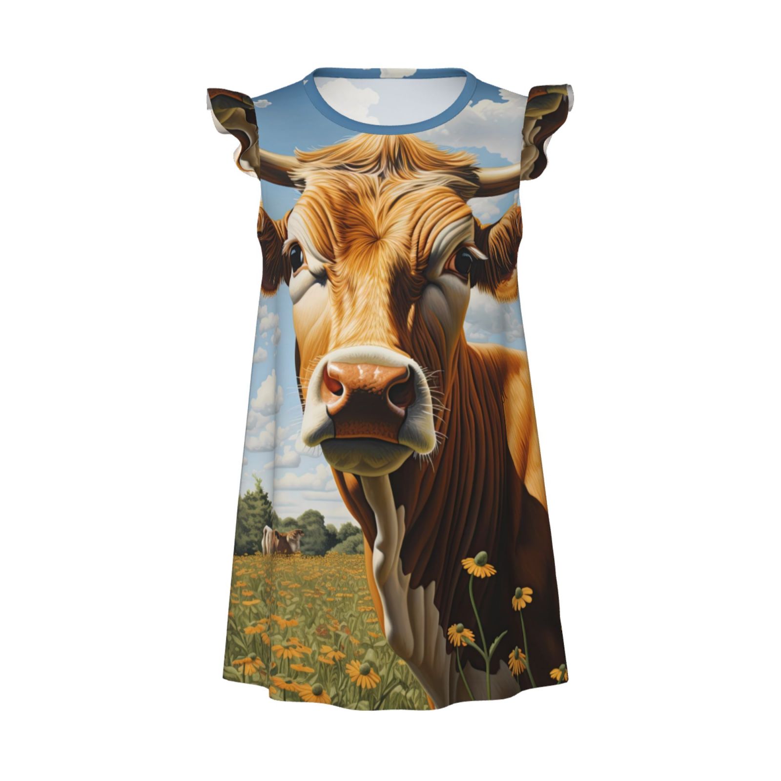 JUNZAN Daisy Flower Field Cow Print Girls Nightgown Pajamas - Soft ...