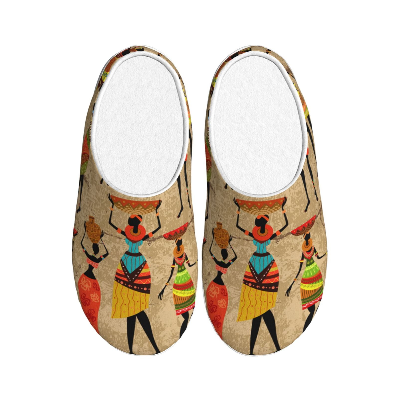 JUNZAN Dancing African Women Print Cozy Slippers for Men& Women,Fuzzy ...
