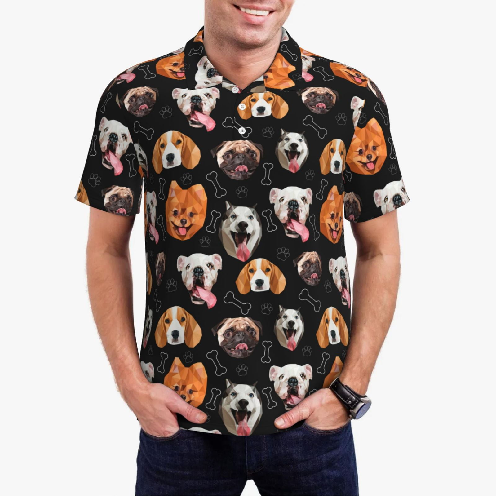 JUNZAN Different Breeds Of Dogs Pattern Short Sleeve Golf Polo for Men ...