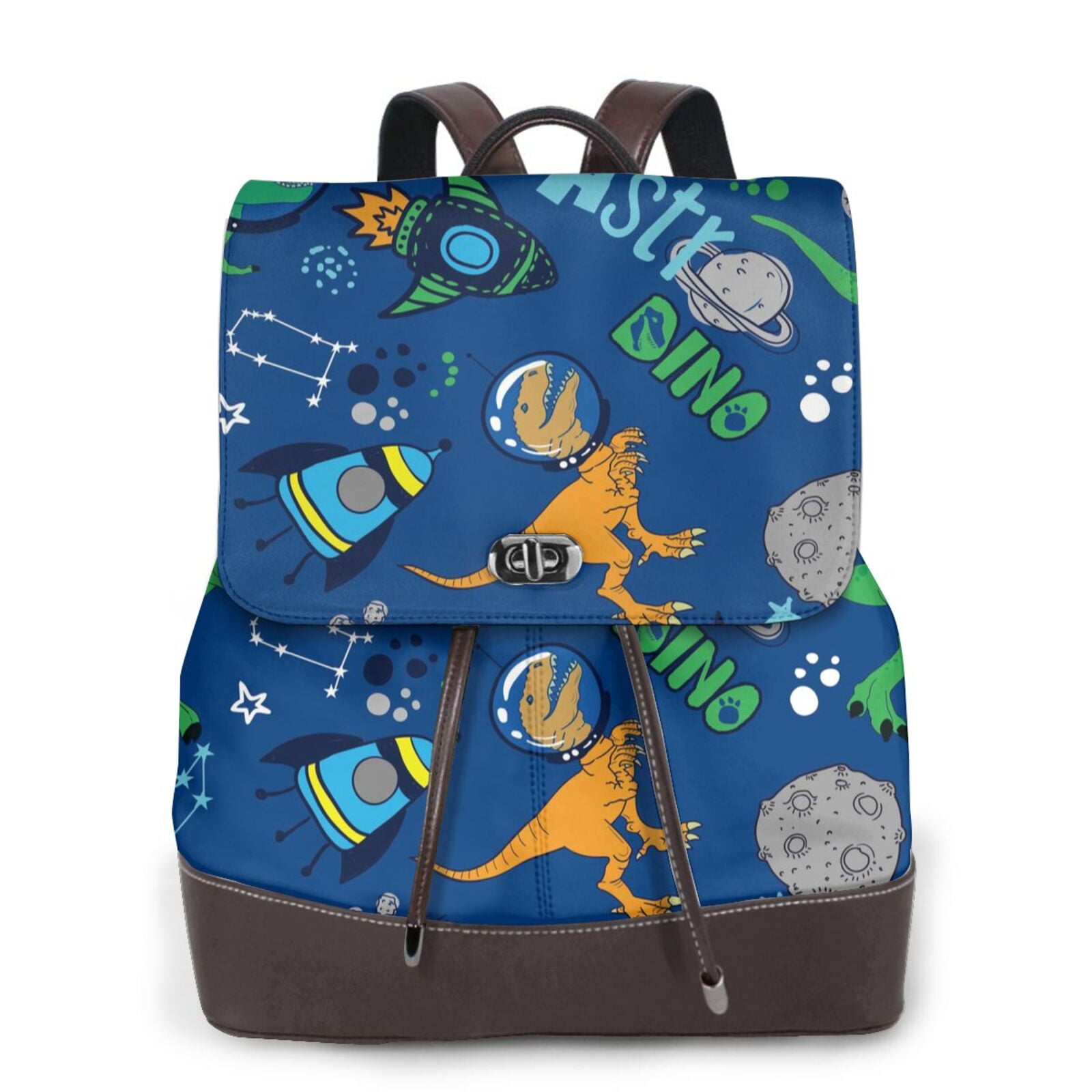 JUNZAN Dinosaur In Space for PU Leather Backpack,Laptop Backpack Purse ...