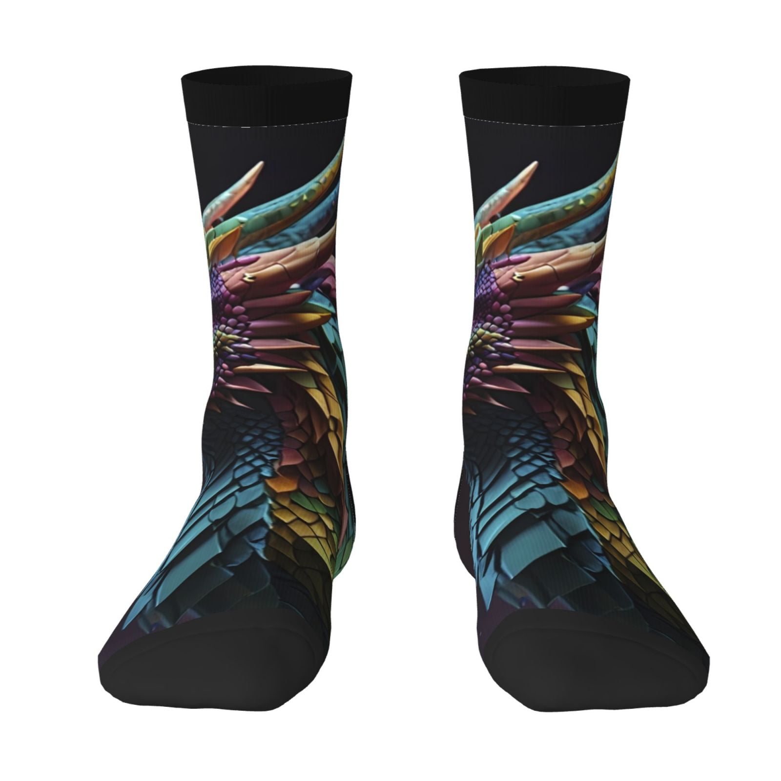 JUNZAN Dragon with Colorful Tail Mens Funny Socks for Men Women ...