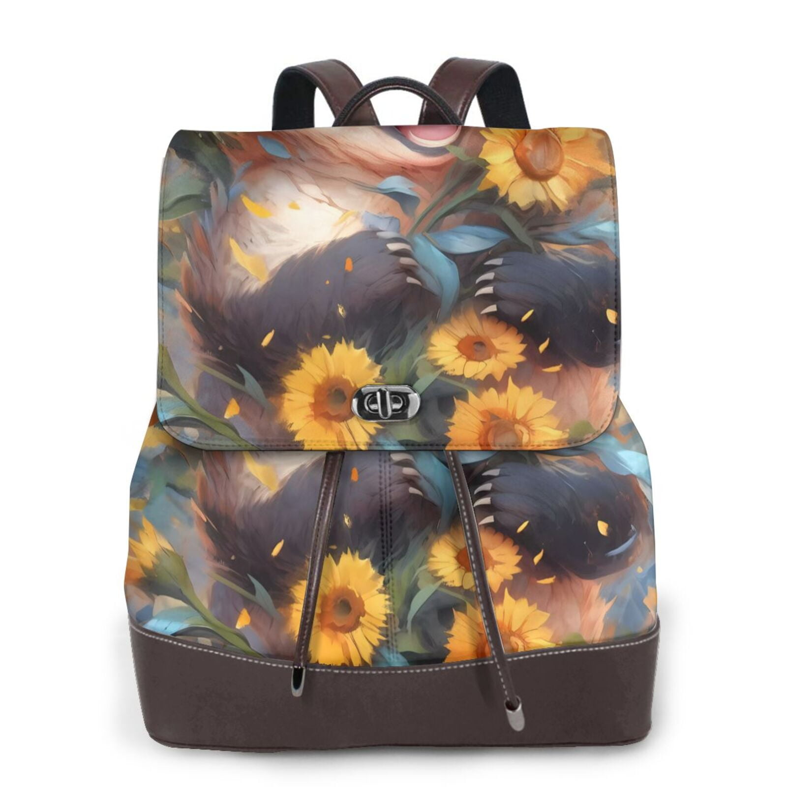 JUNZAN Elegant Cute Panda Sunflower for PU Leather Backpack,Laptop ...