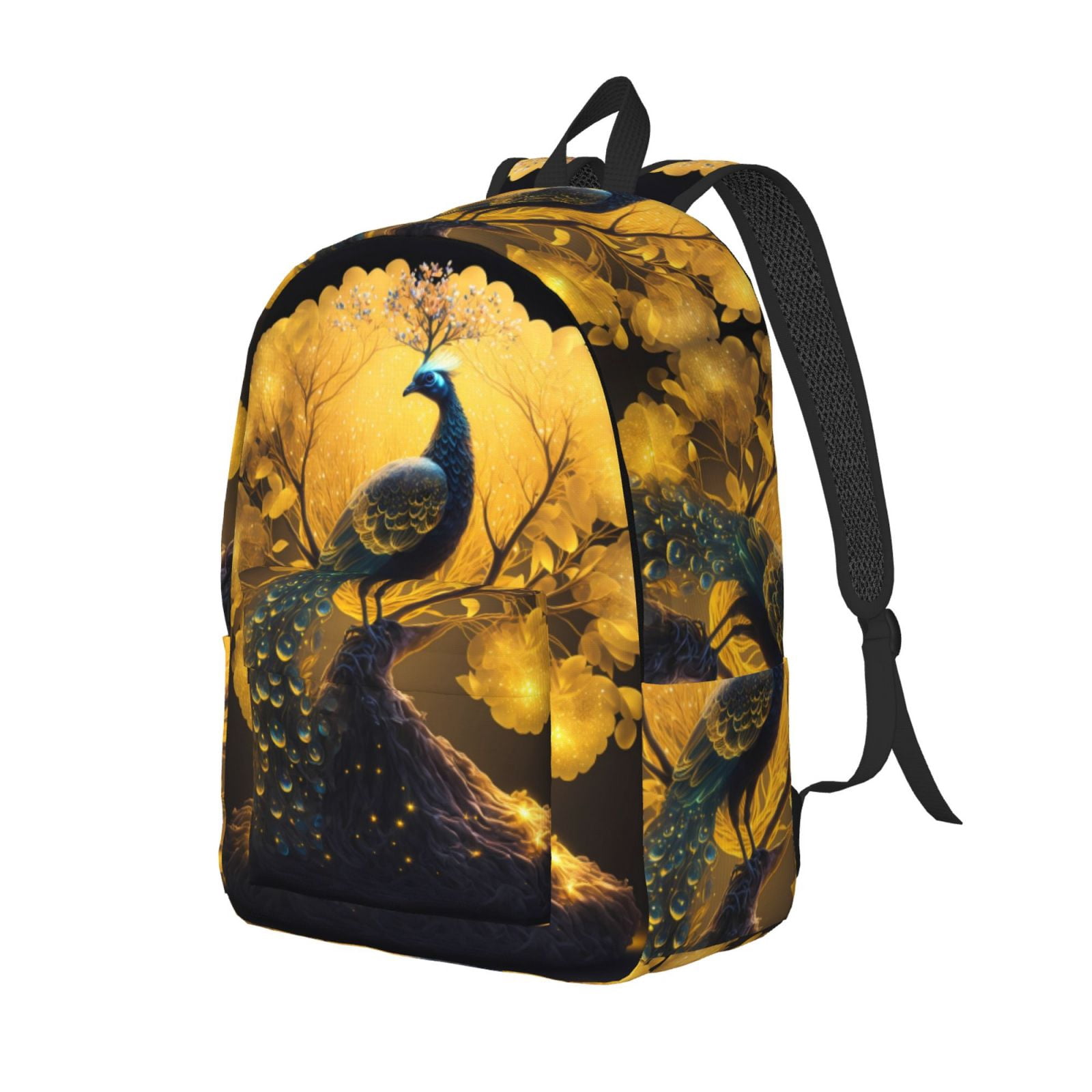 JUNZAN Elegant Gold Leaf Peacock Pattern Travel Laptop Backpack for Men ...