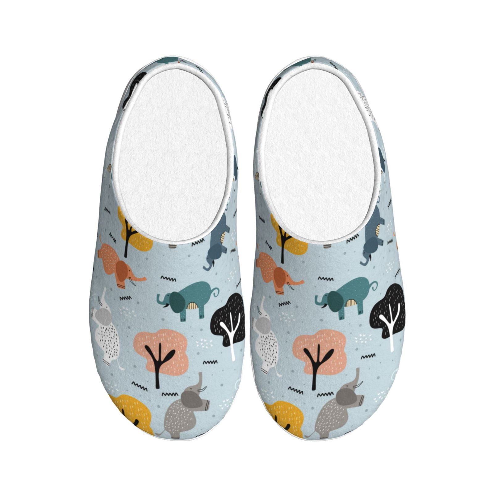 JUNZAN Elephant Tree Print Cozy Slippers for Men& Women,Fuzzy Slip-on ...