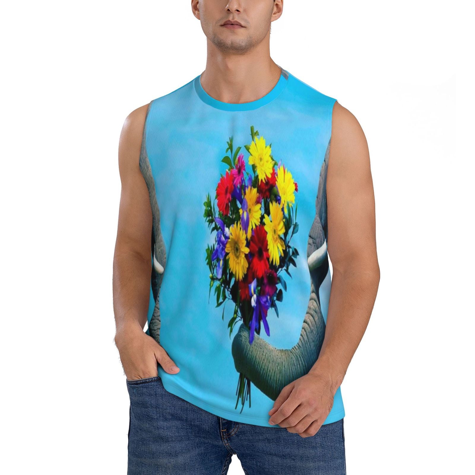 JUNZAN Elephant Trunk Couple Flowers Men's Sleeveless T Shirts ...
