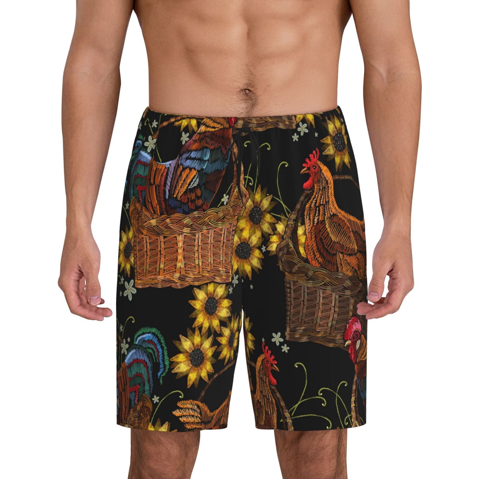JUNZAN Embroidery Chicken Rooster Pattern Sleep Pajama Shorts for Men ...
