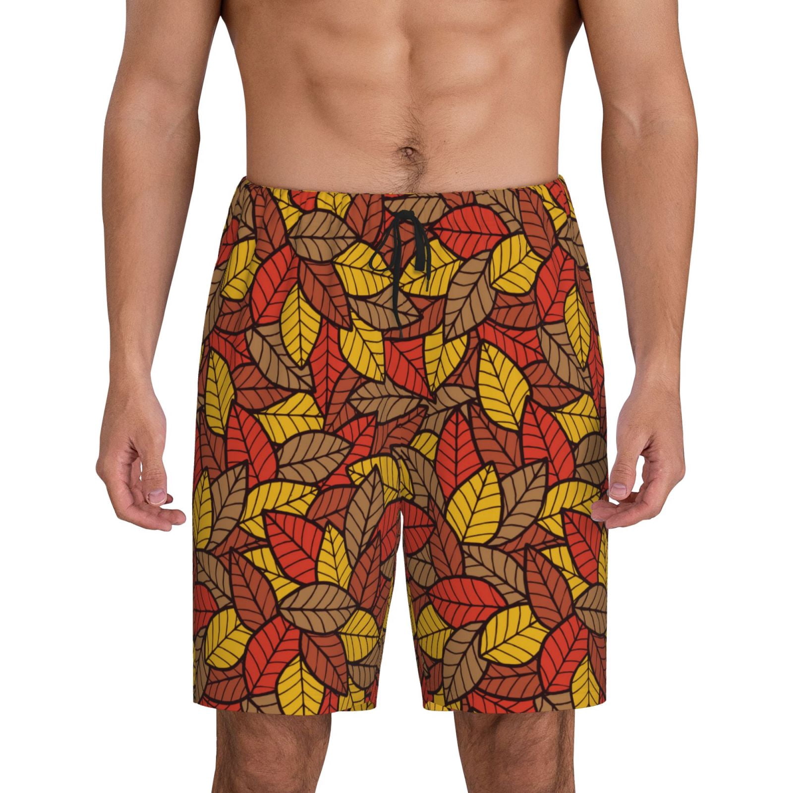 JUNZAN Fall Leaves Pattern Sleep Pajama Shorts for Men,Men's Pajama ...