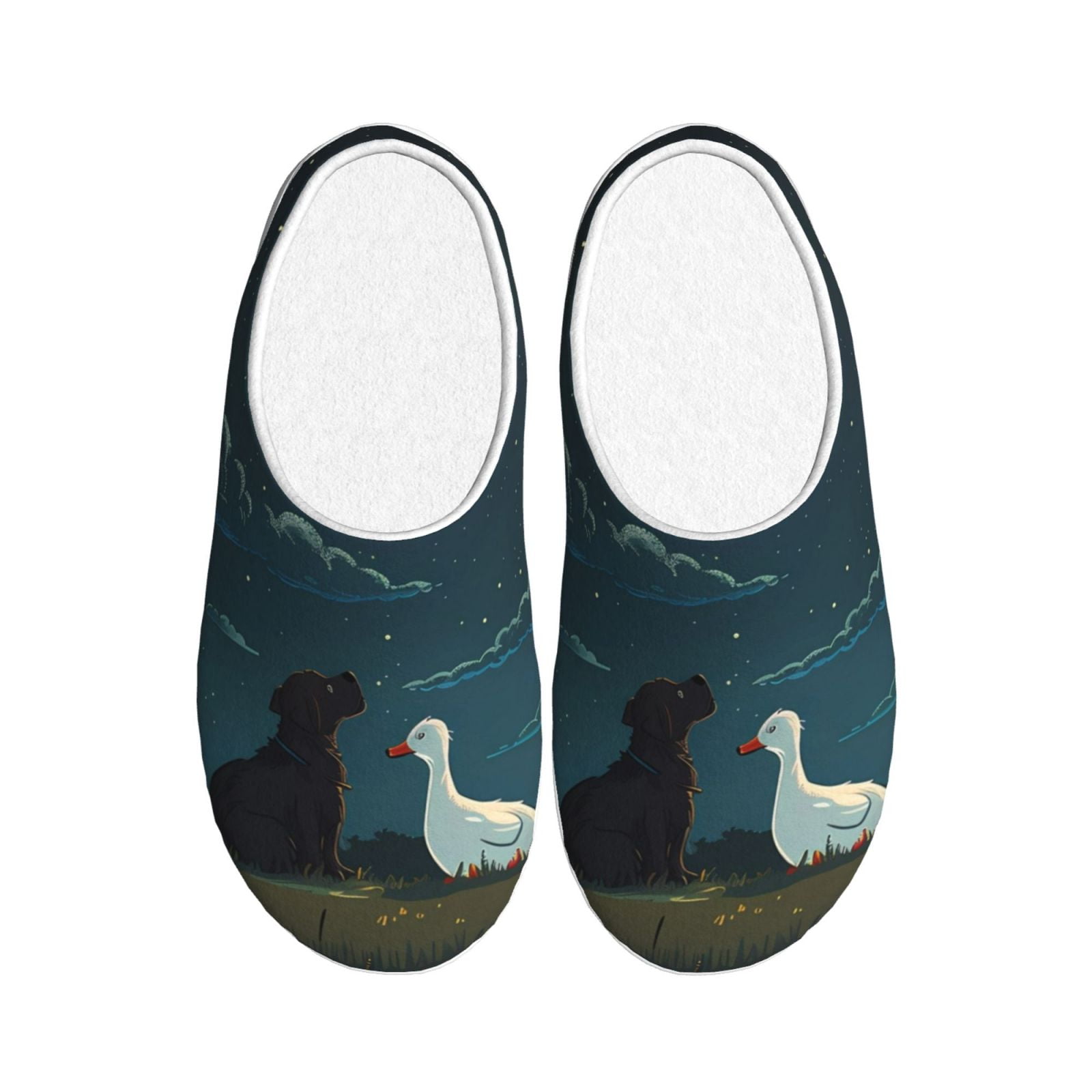 JUNZAN Farm Dog Duck Moonlight Print Cozy Slippers for Men& Women,Fuzzy ...