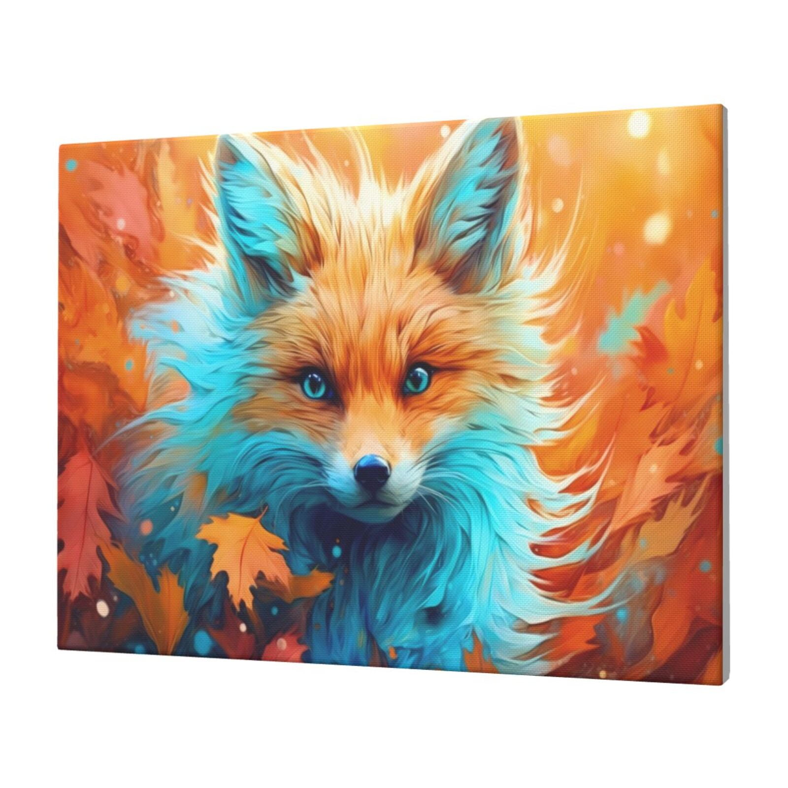 JUNZAN Fiery Red Maple Leaf Fox Pattern Canvas Wall Art Prints,Wall Art Decor Paintings Wall ...