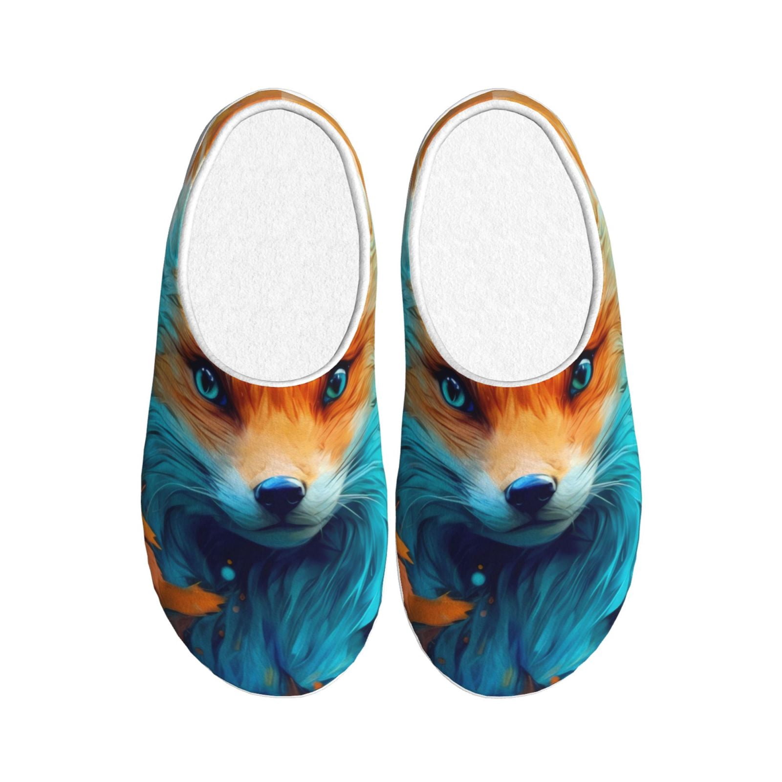 JUNZAN Fiery Red Maple Leaf Fox Print Cozy Slippers for Men& Women ...