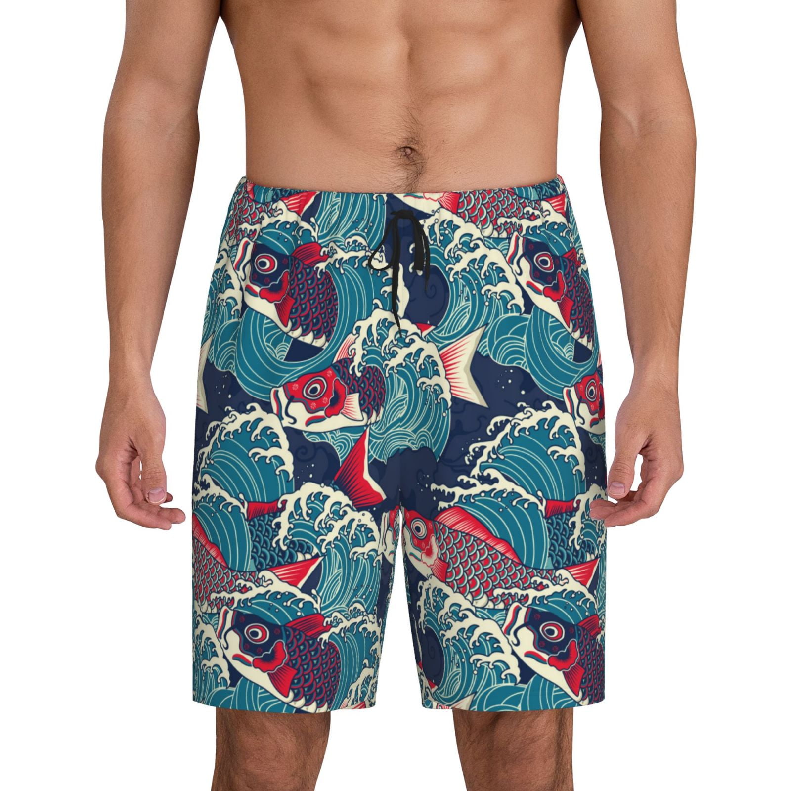 JUNZAN Fish In The Wave Pattern Sleep Pajama Shorts for Men,Men's ...