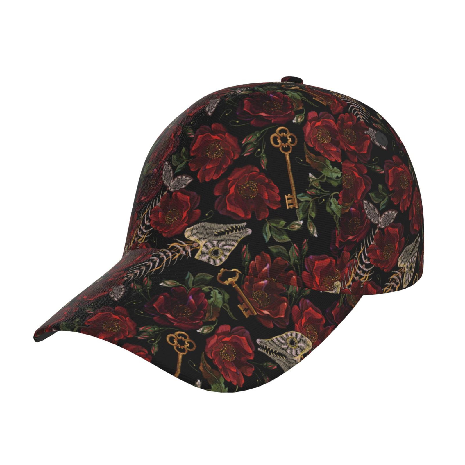 JUNZAN Fishbone Rose Print Baseball Cap,Unisex Sports Cap Dad Hat ...