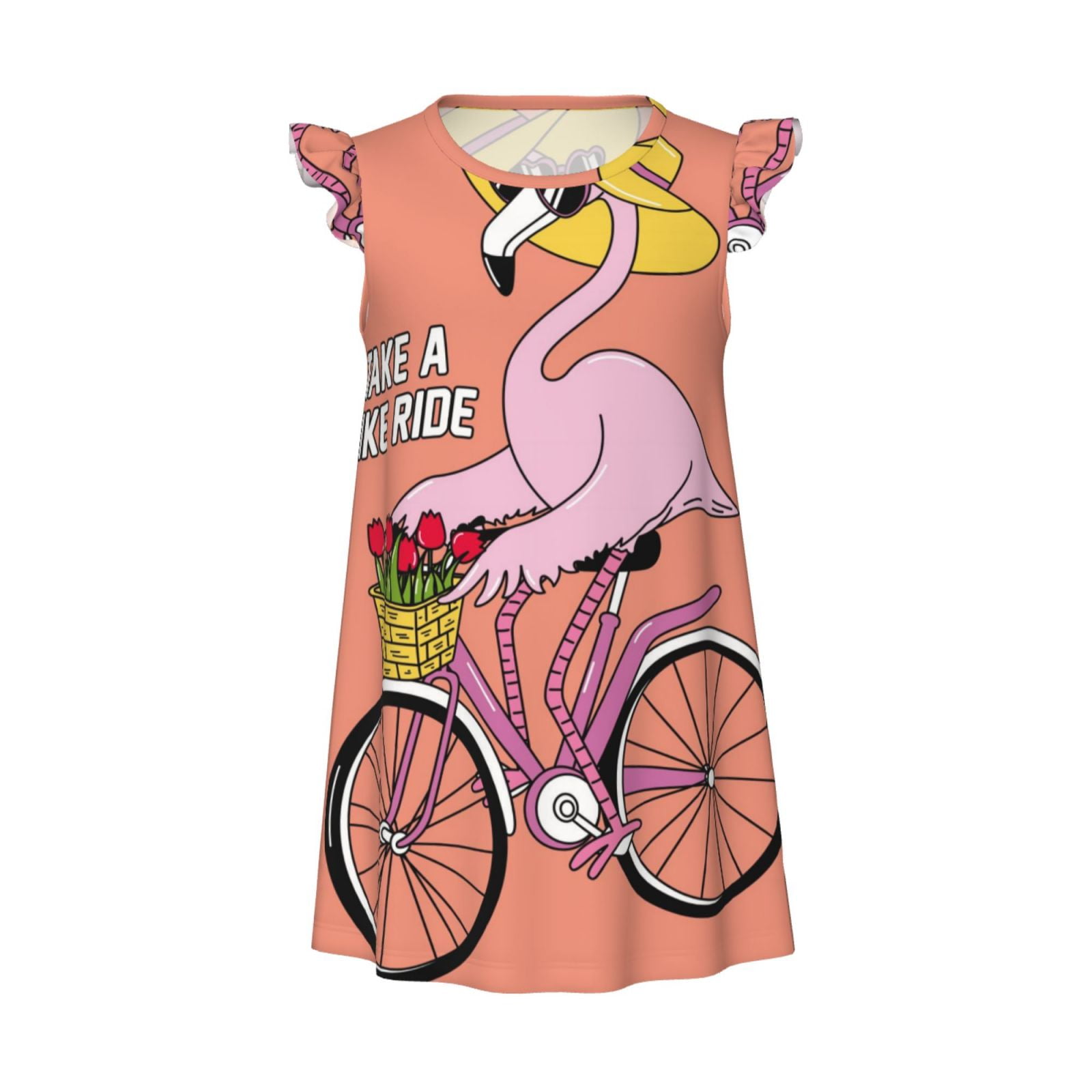 JUNZAN Flamingo Riding a Bicycle Print Girls Nightgown Pajamas - Soft ...