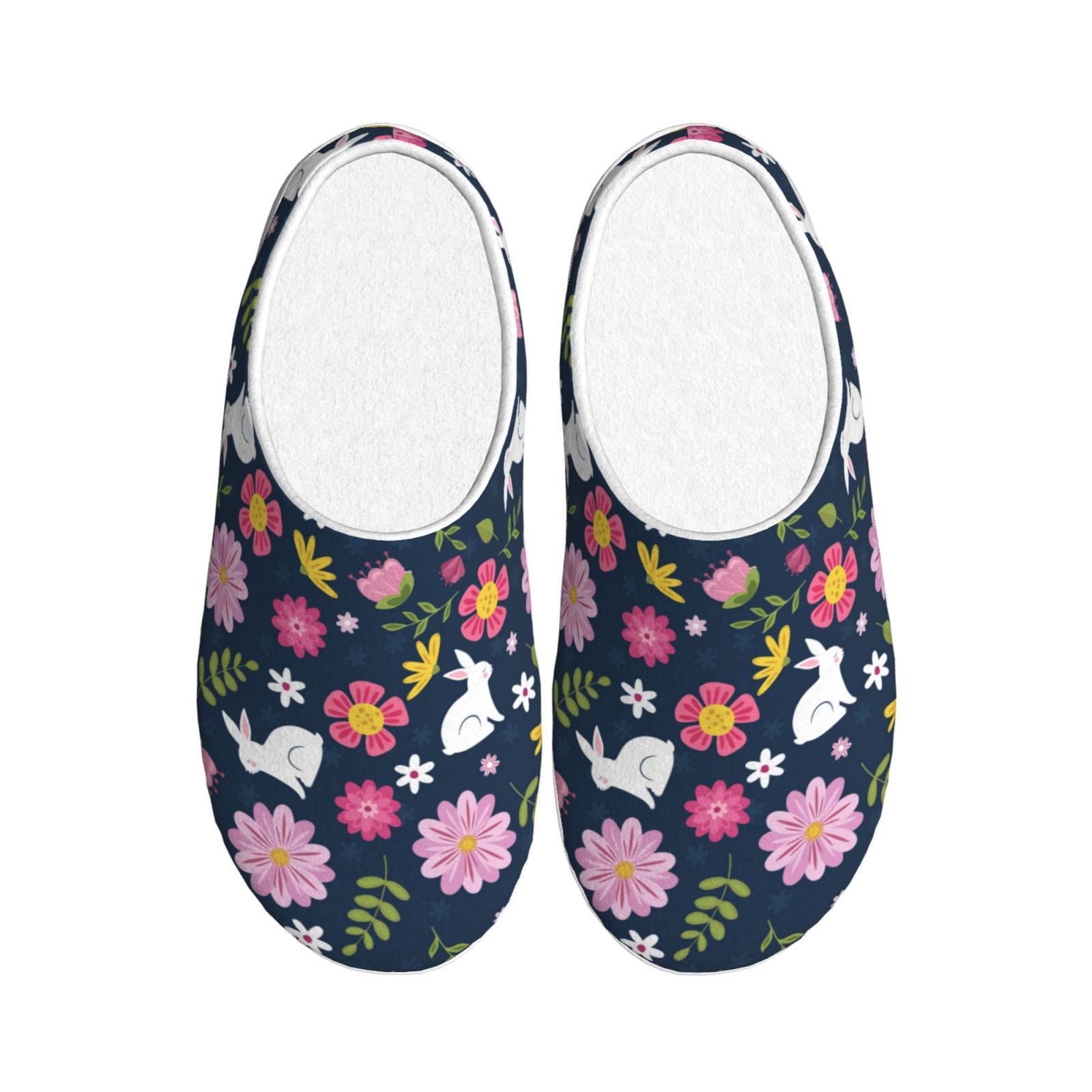 JUNZAN Floral Rabbit Print Cozy Slippers for Men& Women,Fuzzy Slip-on ...