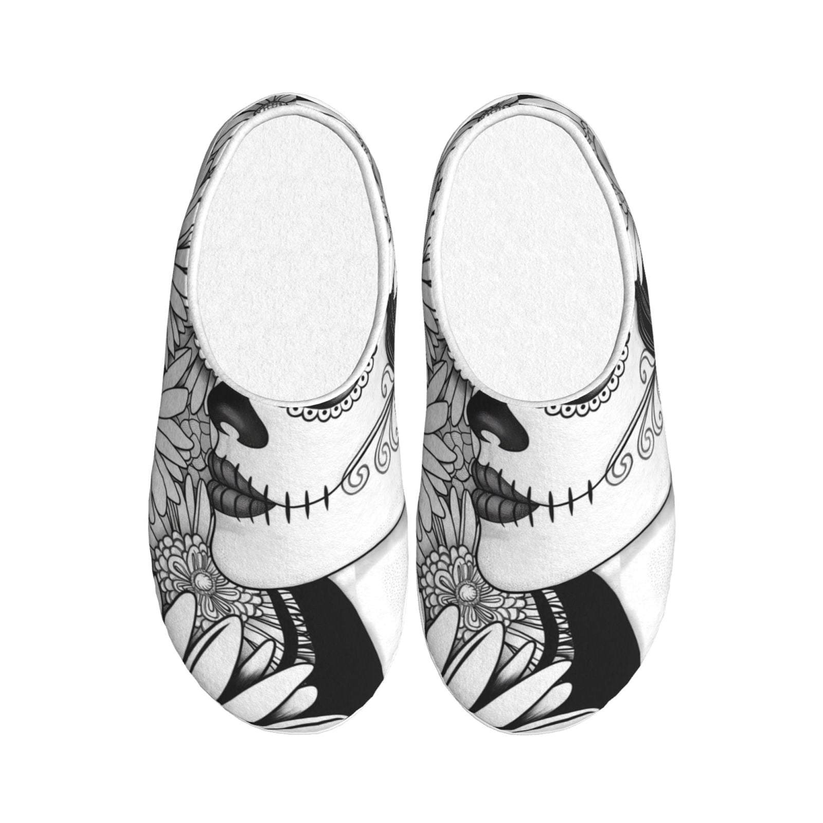 JUNZAN Floral Sugar Skull Portrait Print Cozy Slippers for Men& Women ...