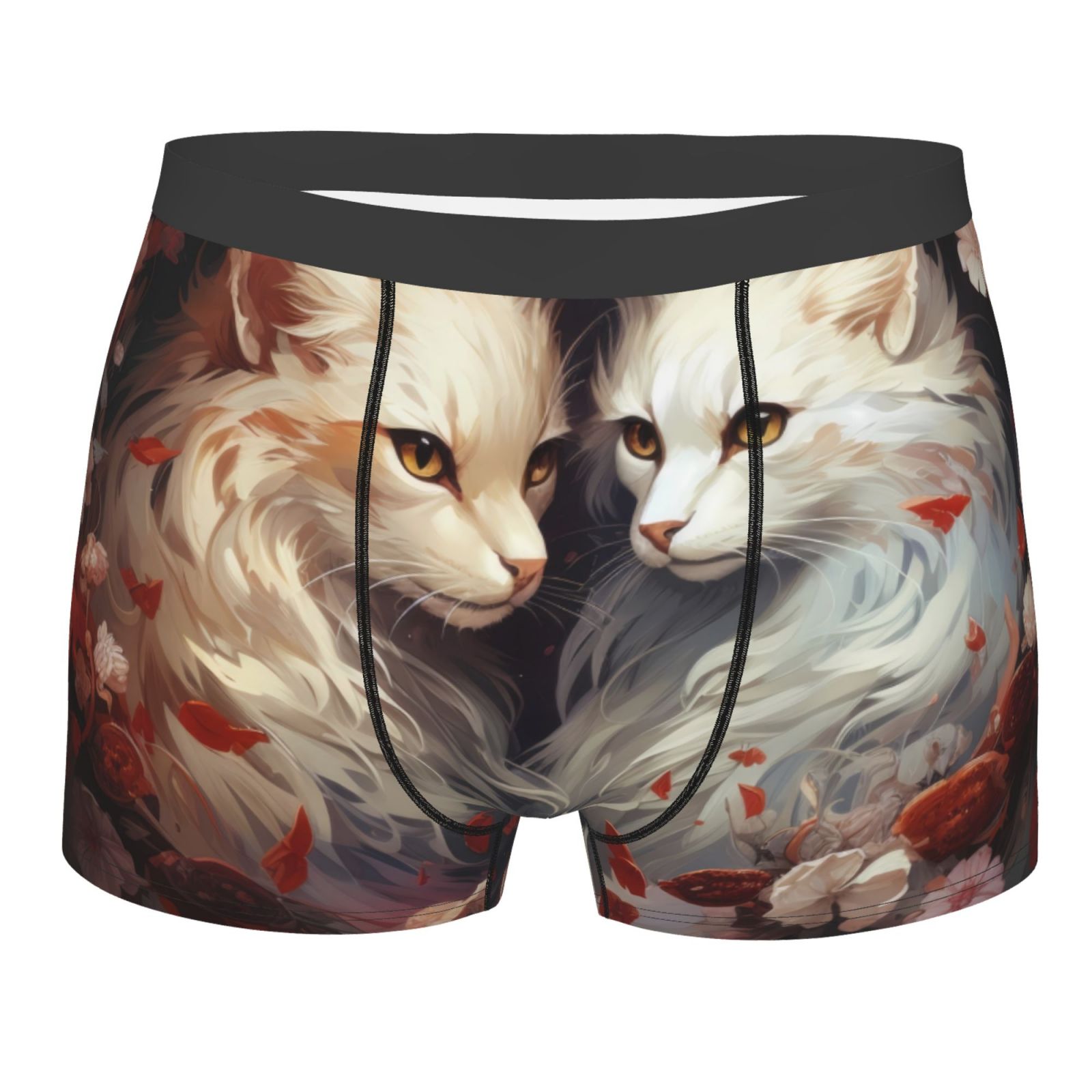 JUNZAN Flower Cat Couple Mens Underwear Boxer Briefs for Men’s - Large ...
