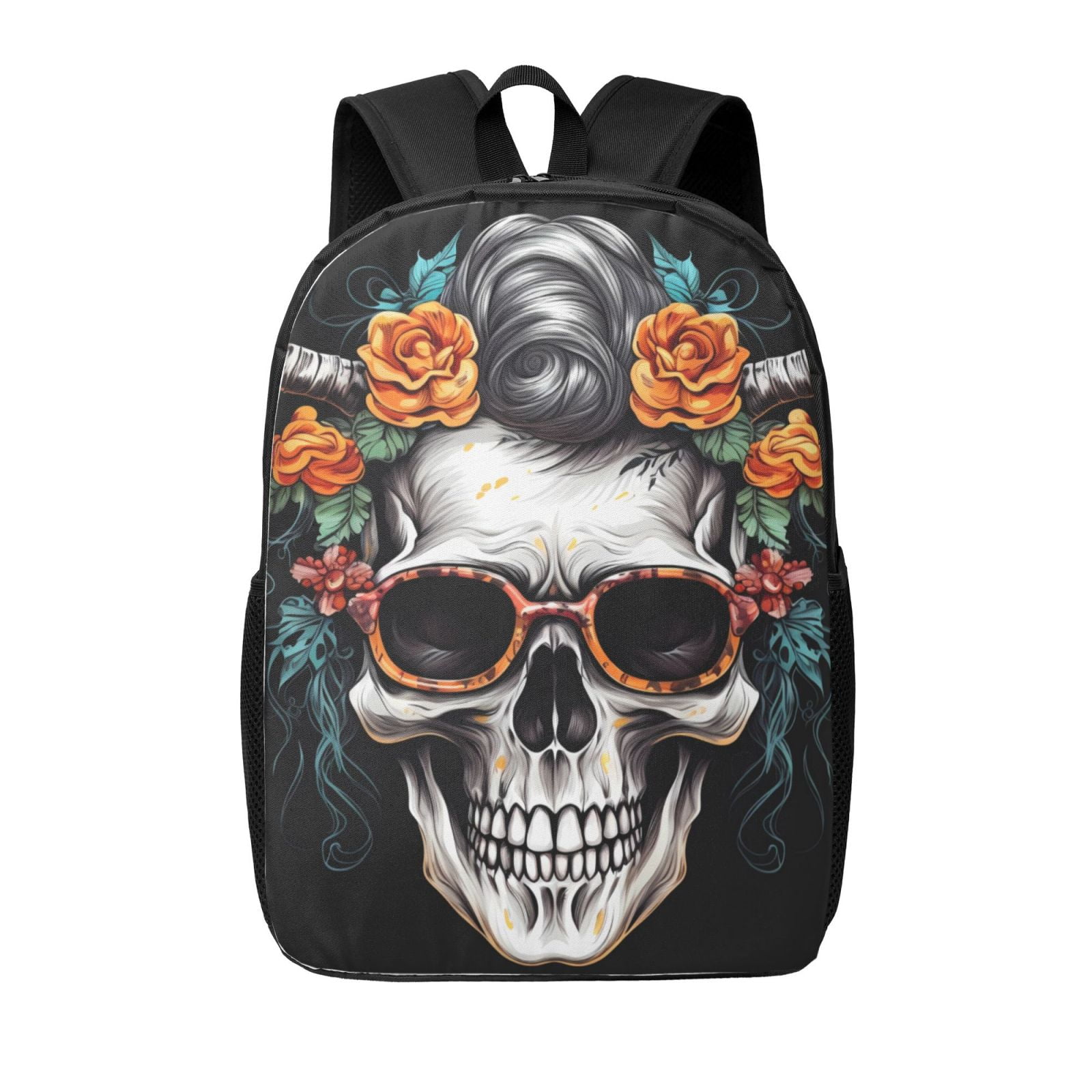 JUNZAN Flower Horn Skull A Pattern Travel Laptop Backpack for Men Women ...