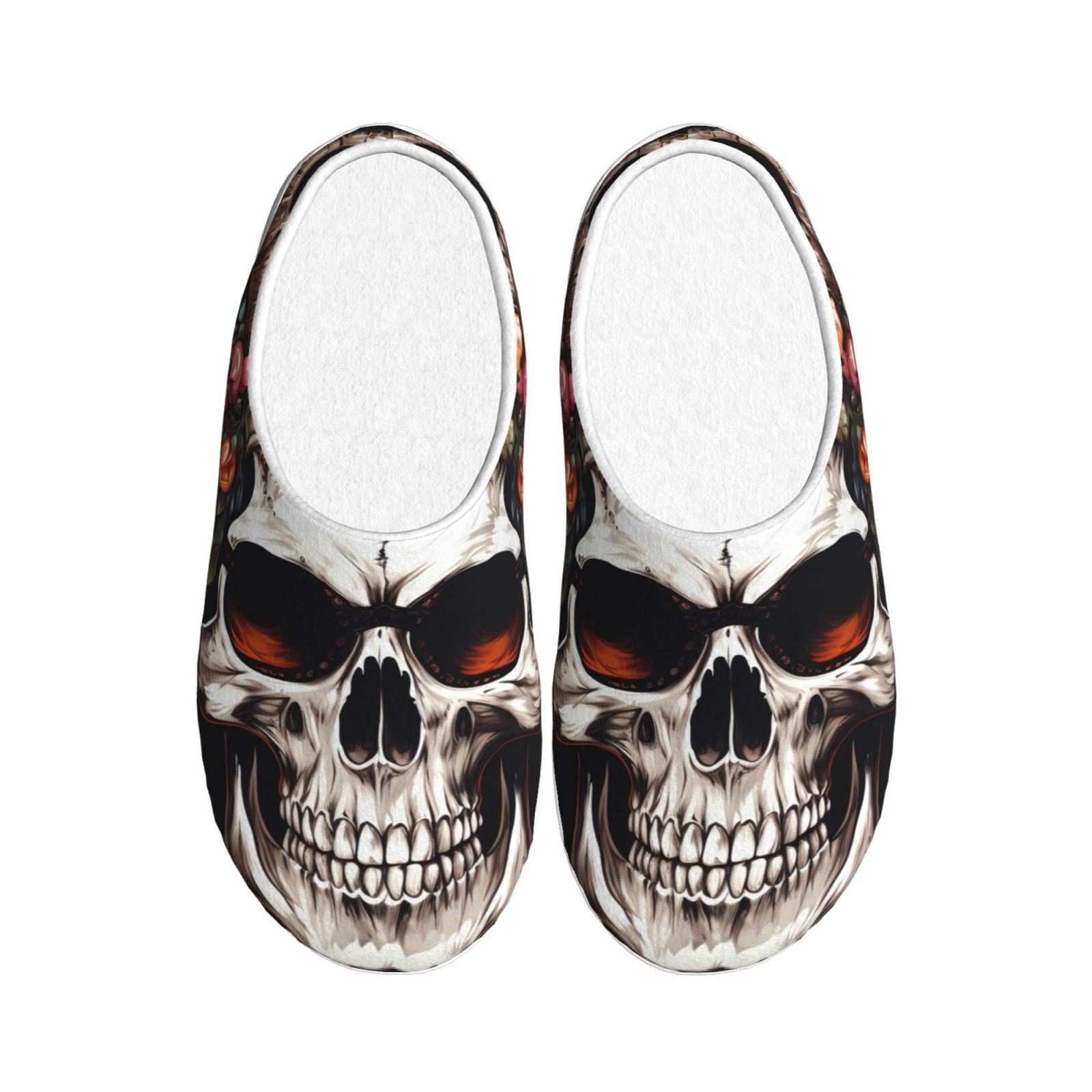 JUNZAN Flower Horn Skull Print Cozy Slippers for Men& Women,Fuzzy Slip ...