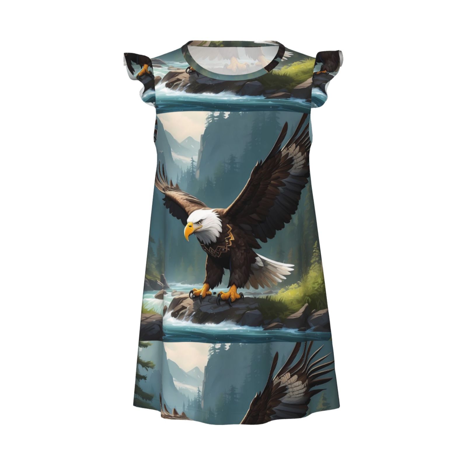 JUNZAN Forest River Bald Eagle Print Girls Nightgown Pajamas - Soft Toddler Sleepwear Dress for ...