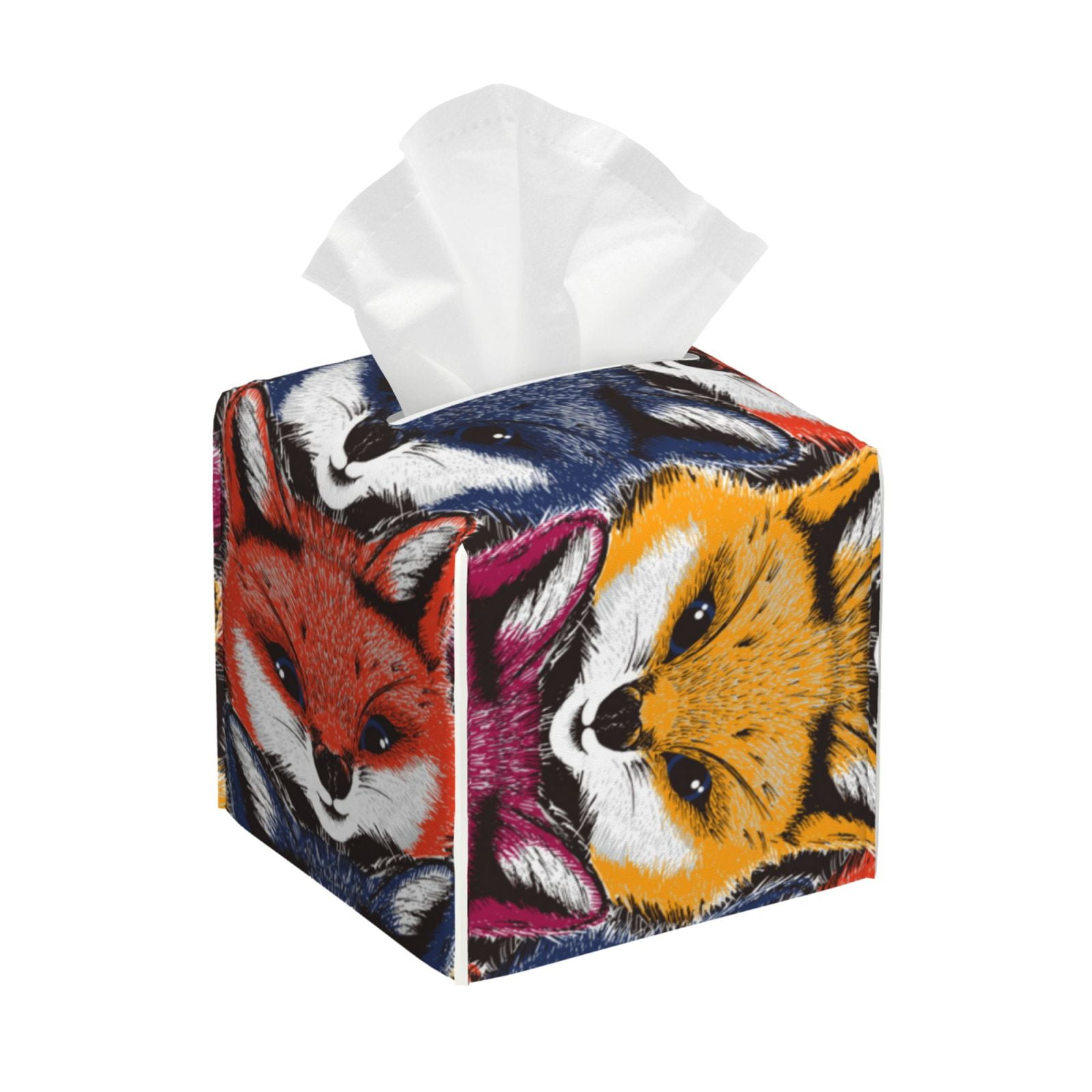 JUNZAN Fox Face for Tissue Box Cover Holder, Square Facial Tissue Case ...