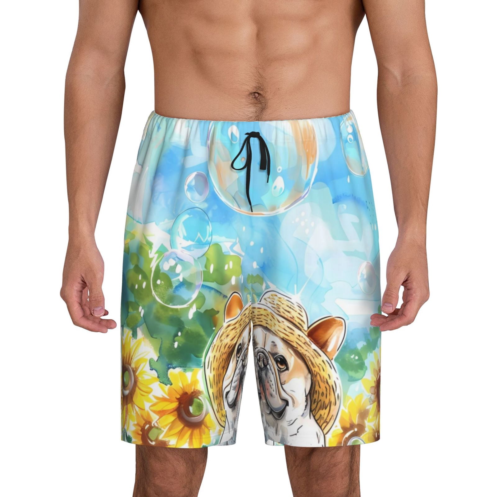 JUNZAN French Bulldog Sunflowers Bubbles Pattern Sleep Pajama Shorts ...