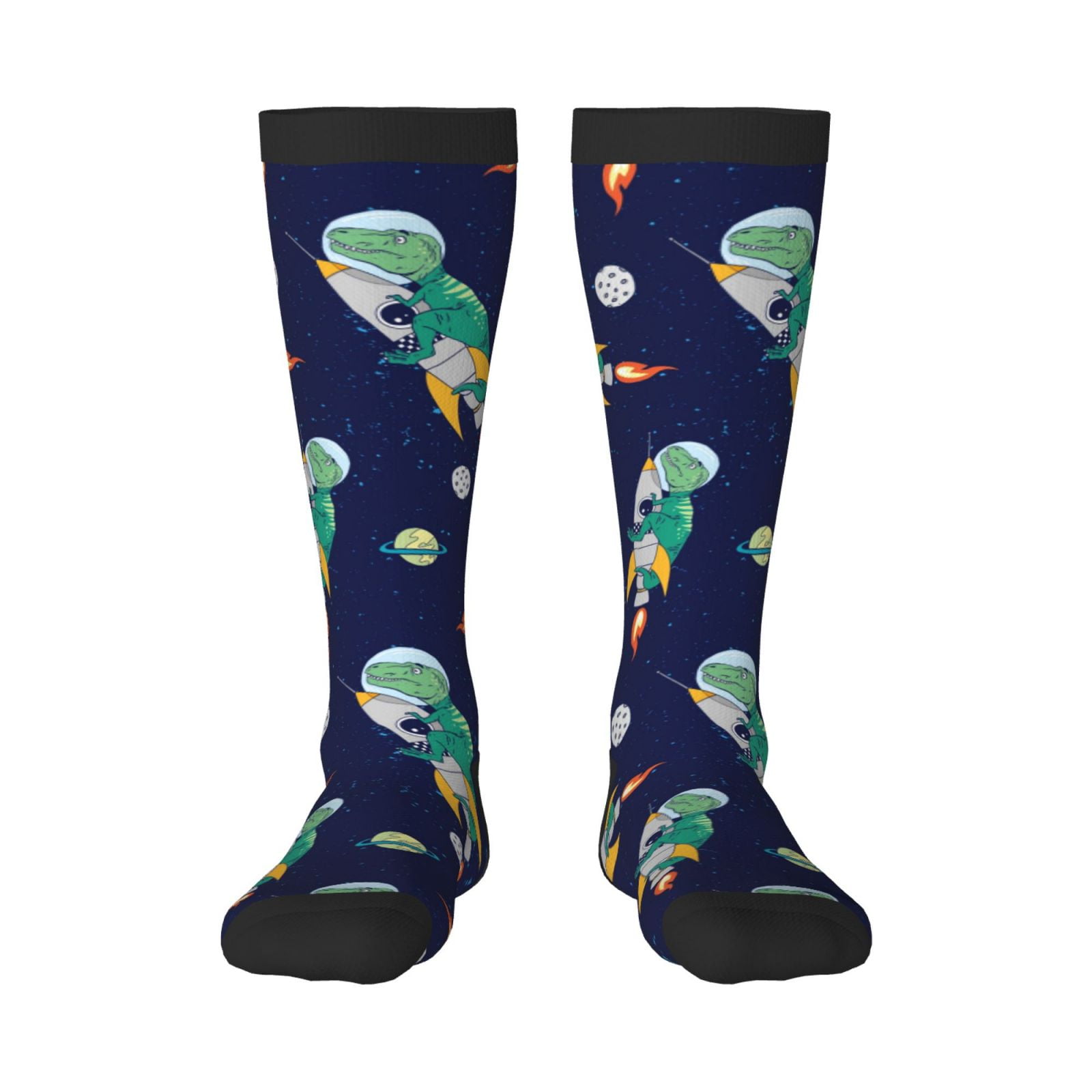 JUNZAN Fun Novelty Knee Warmer High Socks-Astronaut Dinosaur And Space ...