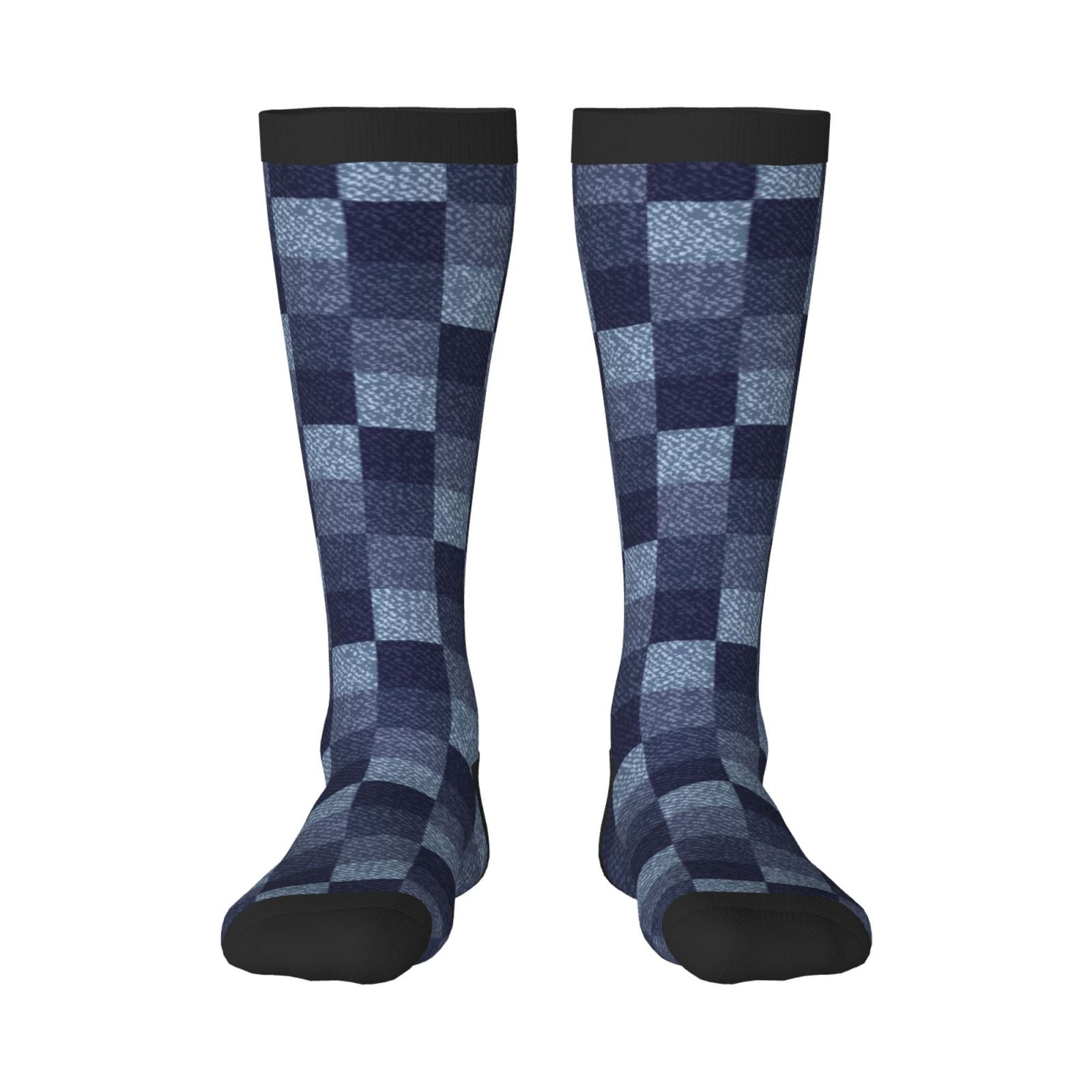JUNZAN Fun Novelty Knee Warmer High Socks-Blue Gingham Buffalo Check ...