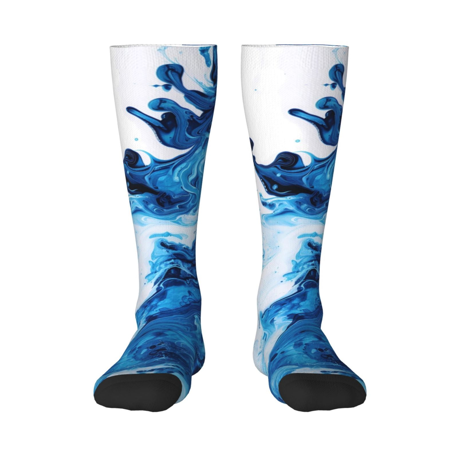 JUNZAN Fun Novelty Knee Warmer High Socks-Blue White Fluid Art ...