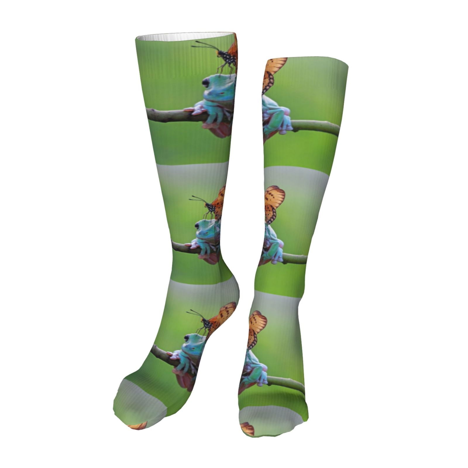 JUNZAN Fun Novelty Knee Warmer High Socks Butterfly Landing On Head ...