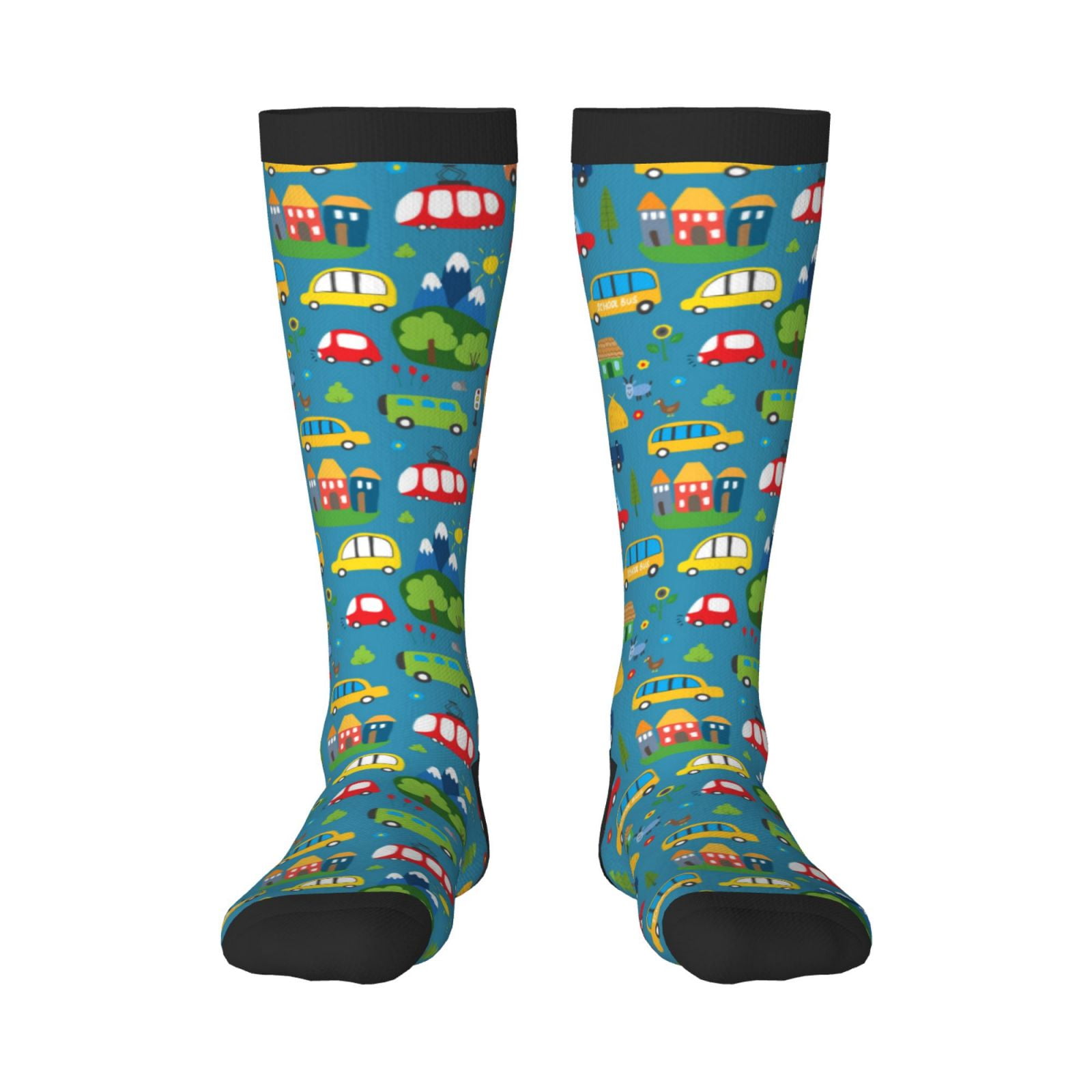 JUNZAN Fun Novelty Knee Warmer High Socks Cars Transportation Design ...