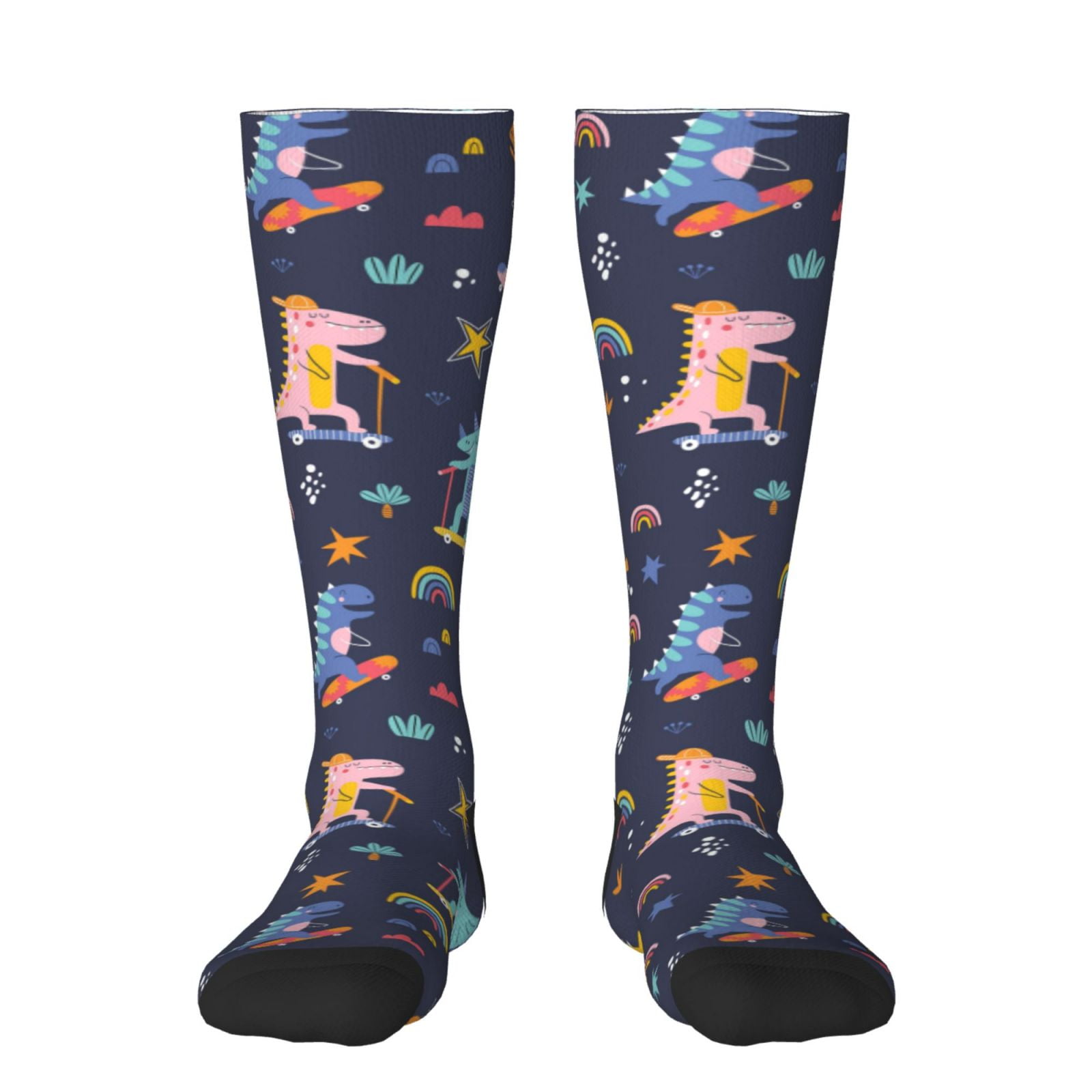 JUNZAN Fun Novelty Knee Warmer High Socks-Cartoon Dinosaur Scooter ...