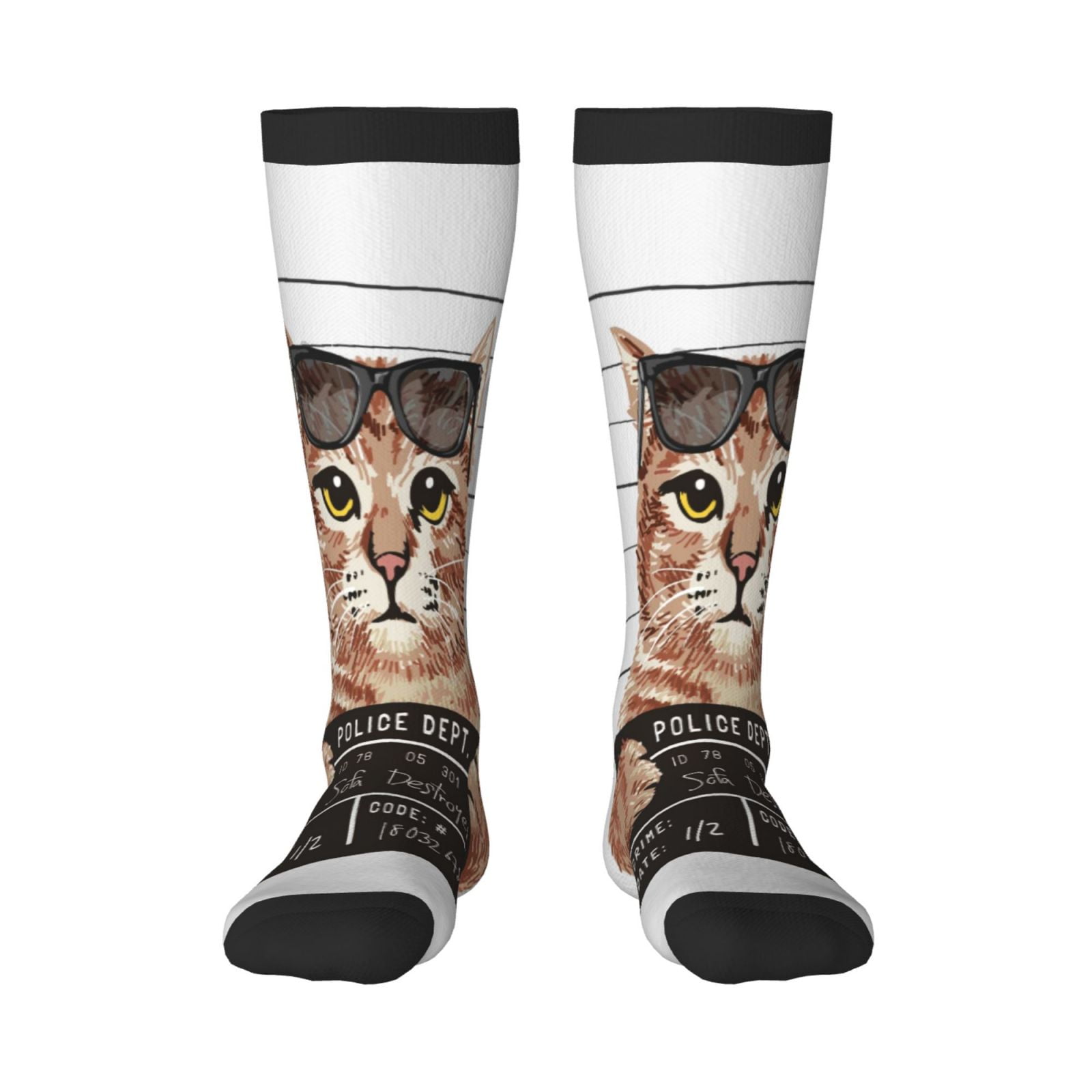 JUNZAN Fun Novelty Knee Warmer High Socks-Cat Holding Mugshot Sign ...