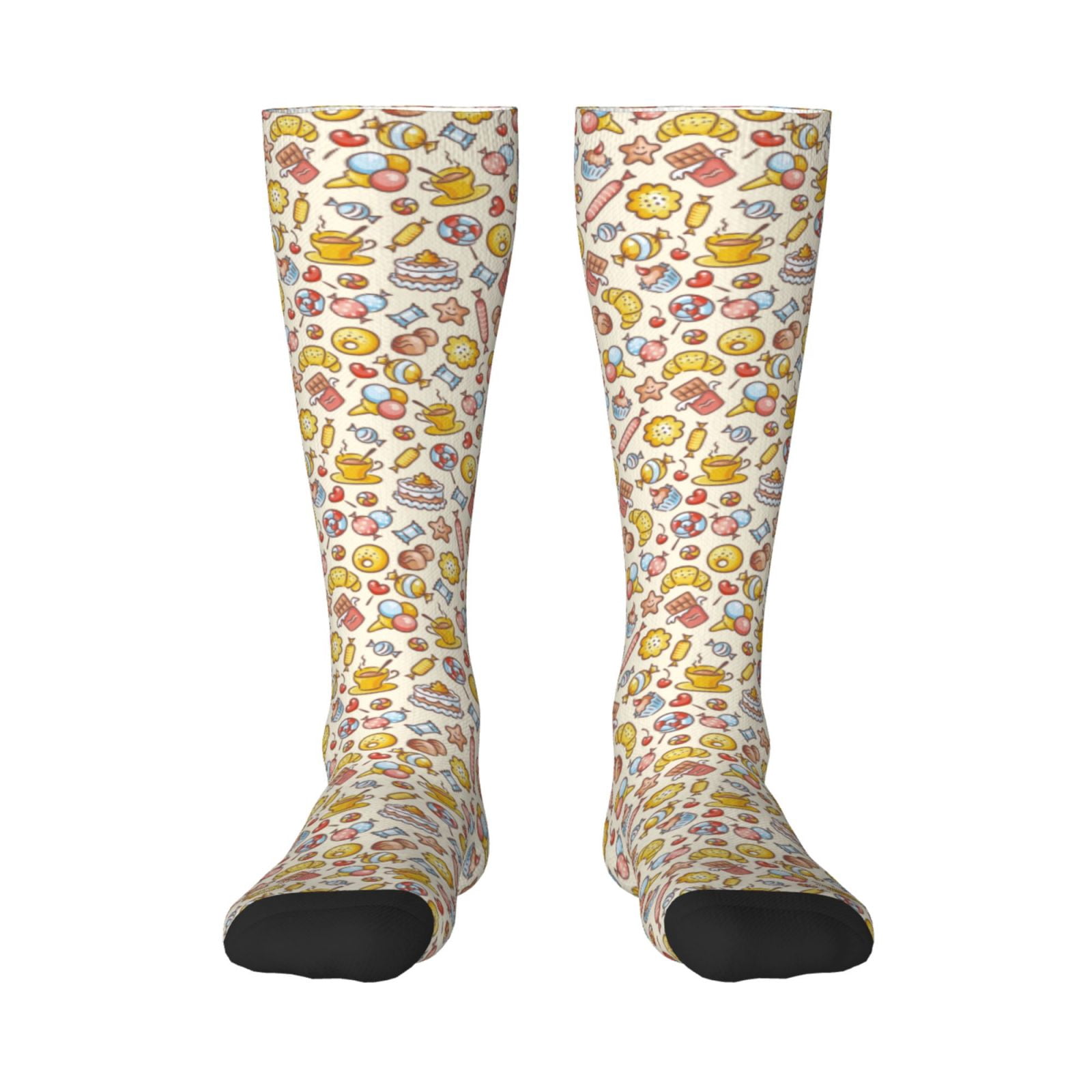 JUNZAN Fun Novelty Knee Warmer High Socks Coffee Donuts Design ...
