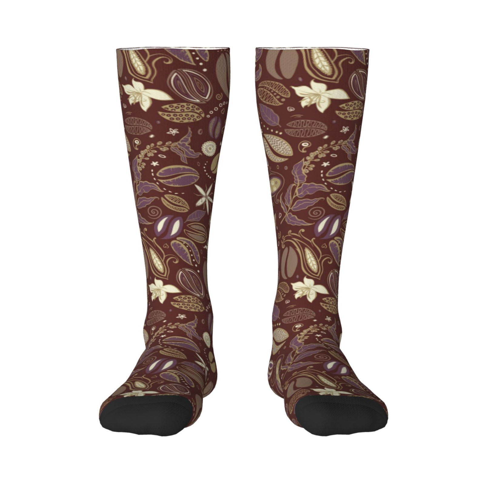JUNZAN Fun Novelty Knee Warmer High Socks Coffee and Flowers Design ...