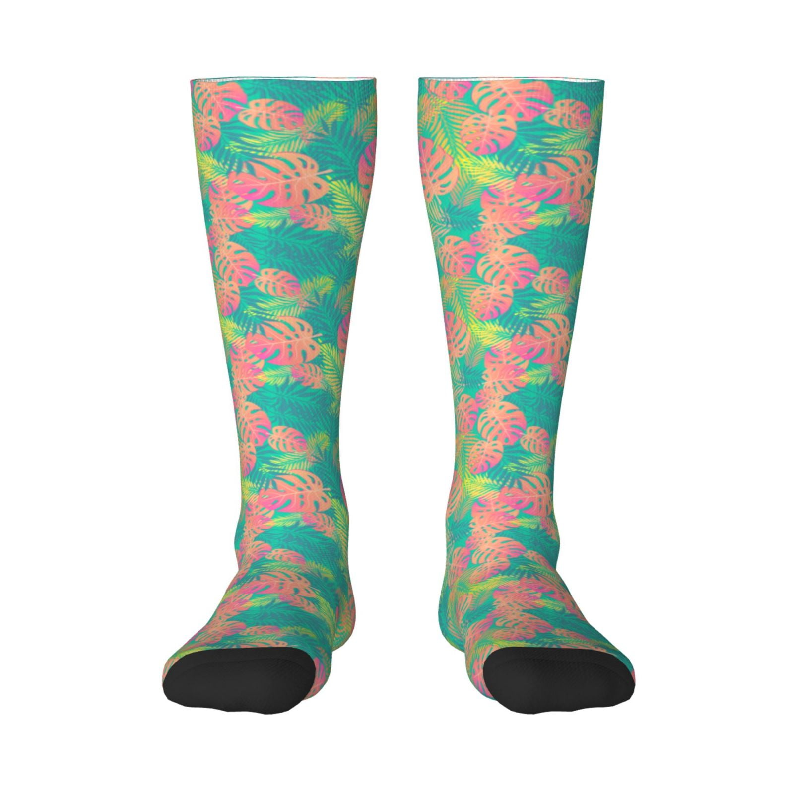 JUNZAN Fun Novelty Knee Warmer High Socks Colorful Palm Leaves Design ...