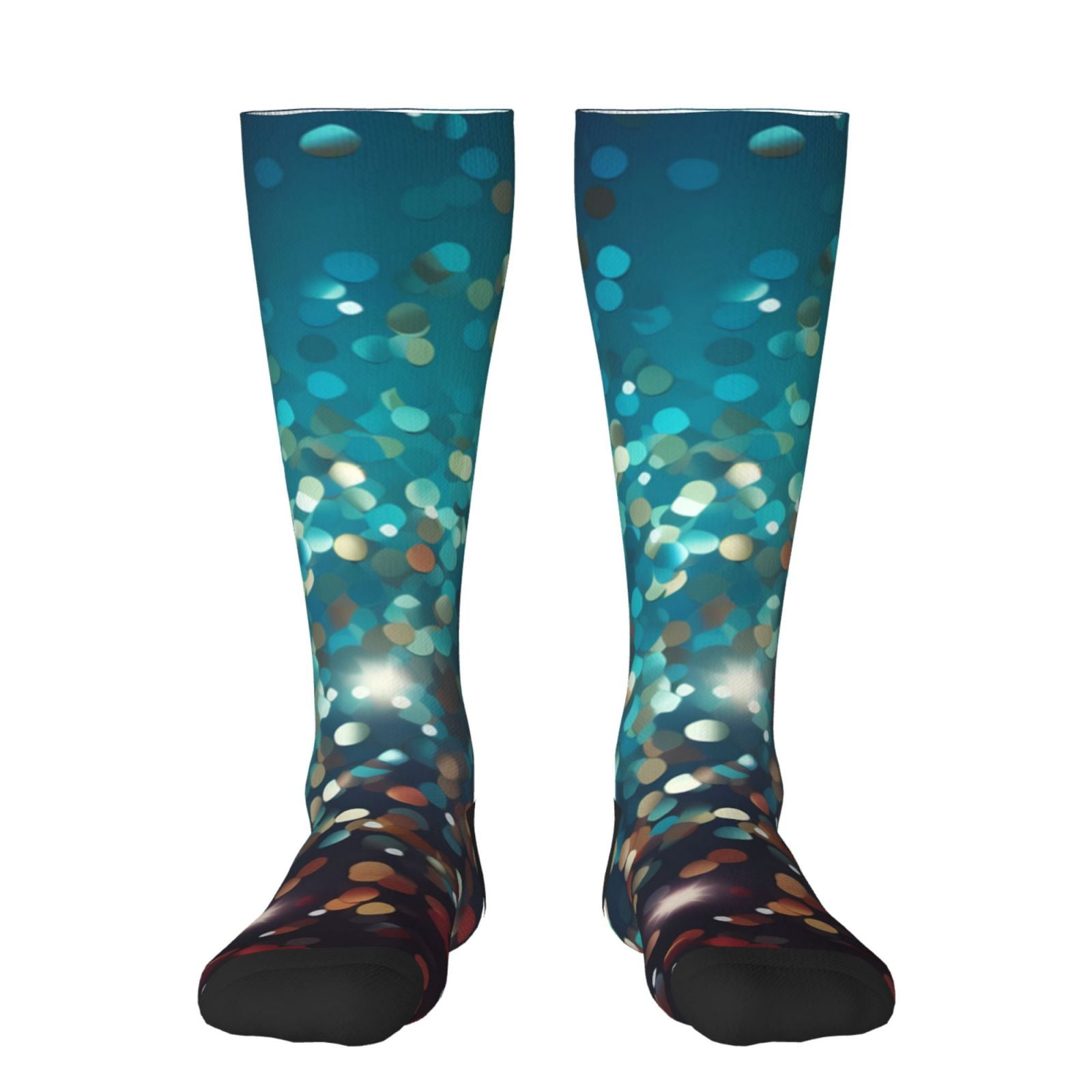 JUNZAN Fun Novelty Knee Warmer High Socks-Colorful Rainbow Glitter ...