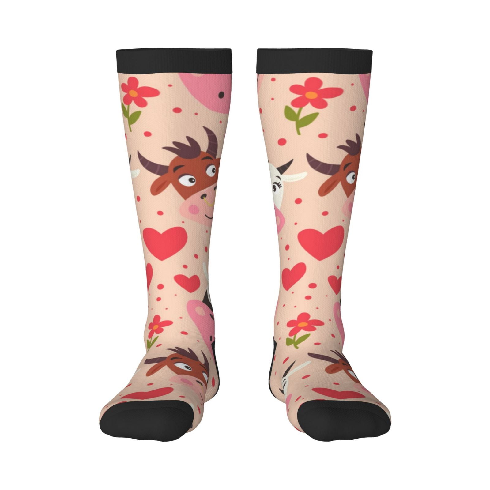 JUNZAN Fun Novelty Knee Warmer High Socks Cow Flower And Heart Design ...