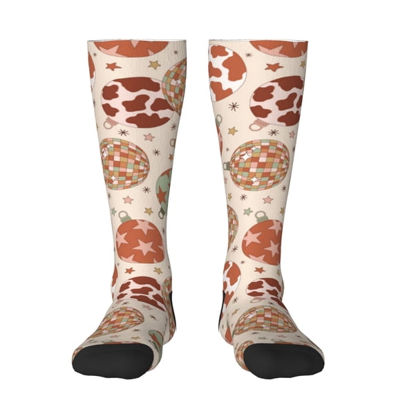 JUNZAN Fun Novelty Knee Warmer High Socks Cow Spots And Disco Ball ...
