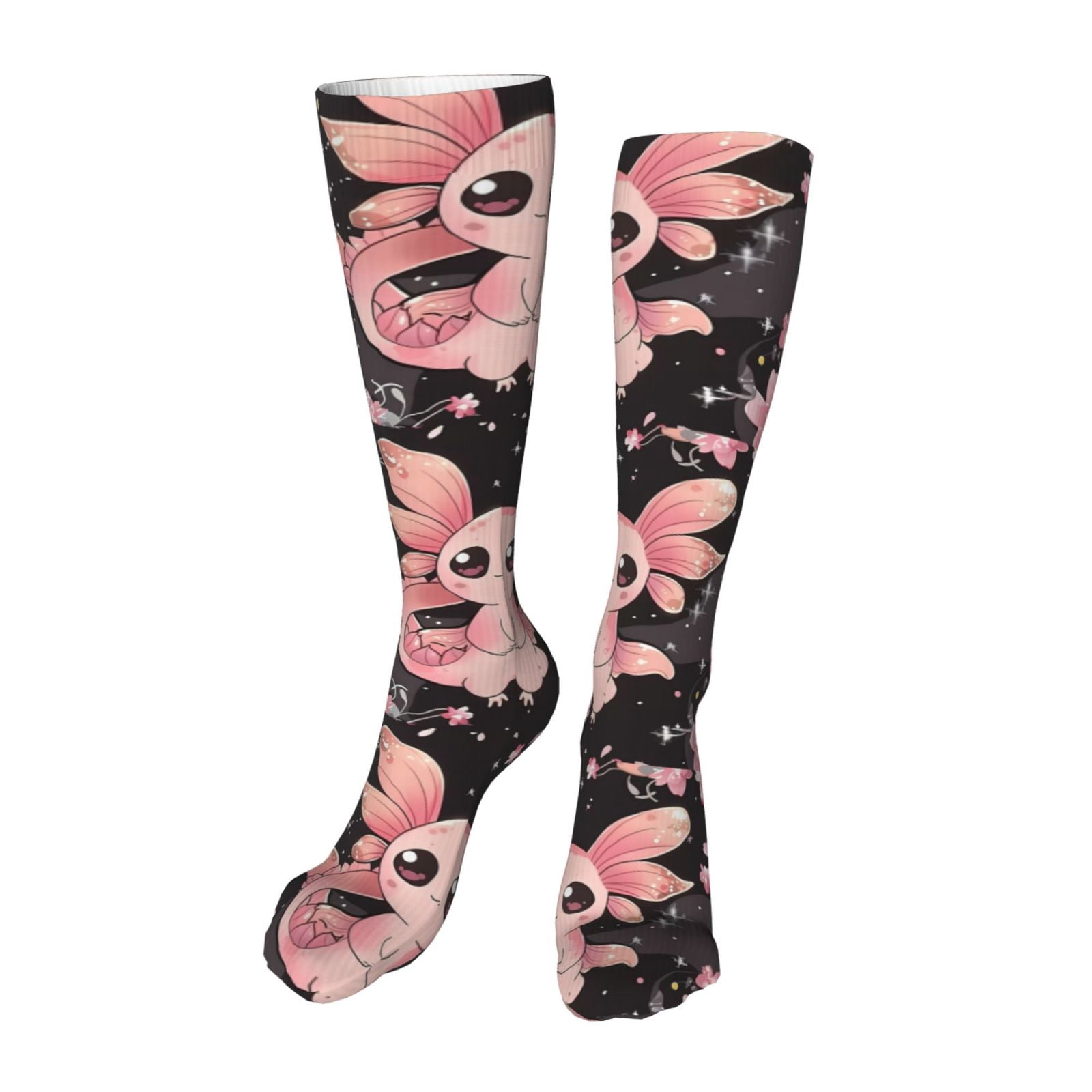 JUNZAN Fun Novelty Knee Warmer High Socks Cute Axolotl Sakura Blossoms ...