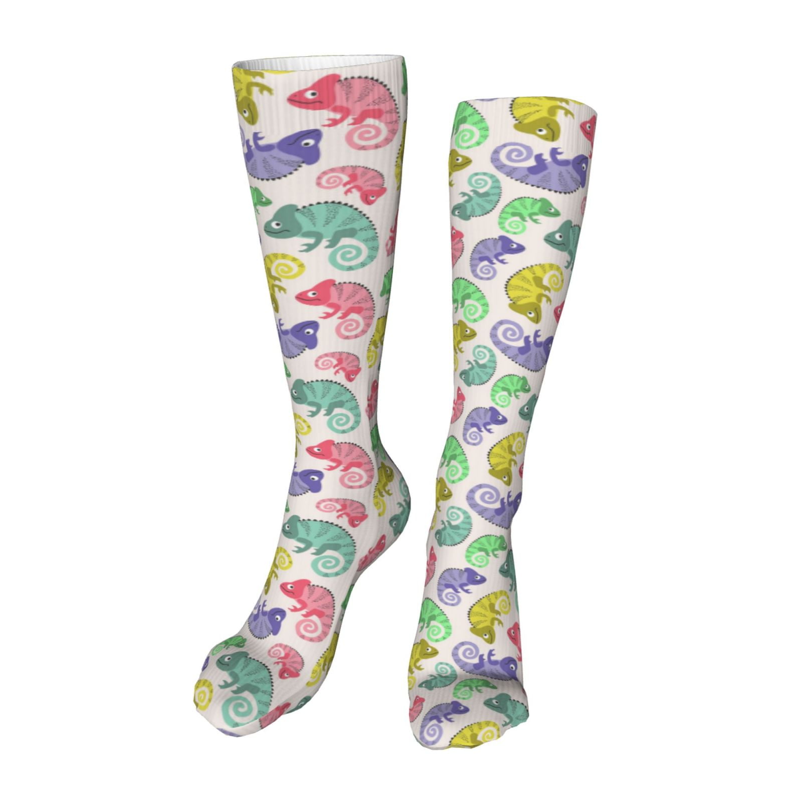 JUNZAN Fun Novelty Knee Warmer High Socks Cute Chameleons Design ...