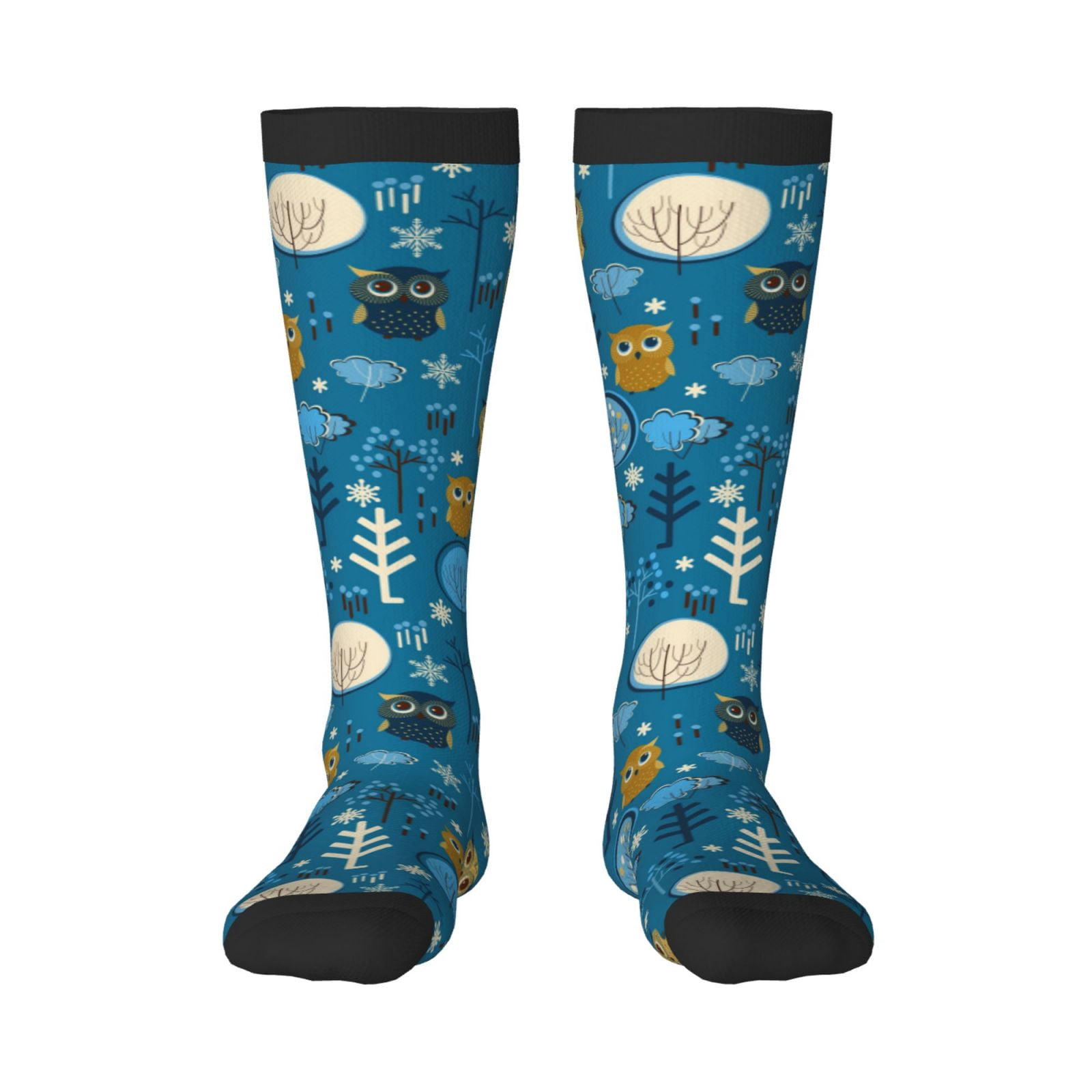 JUNZAN Fun Novelty Knee Warmer High Socks-Cute Colorful Owls And Trees ...
