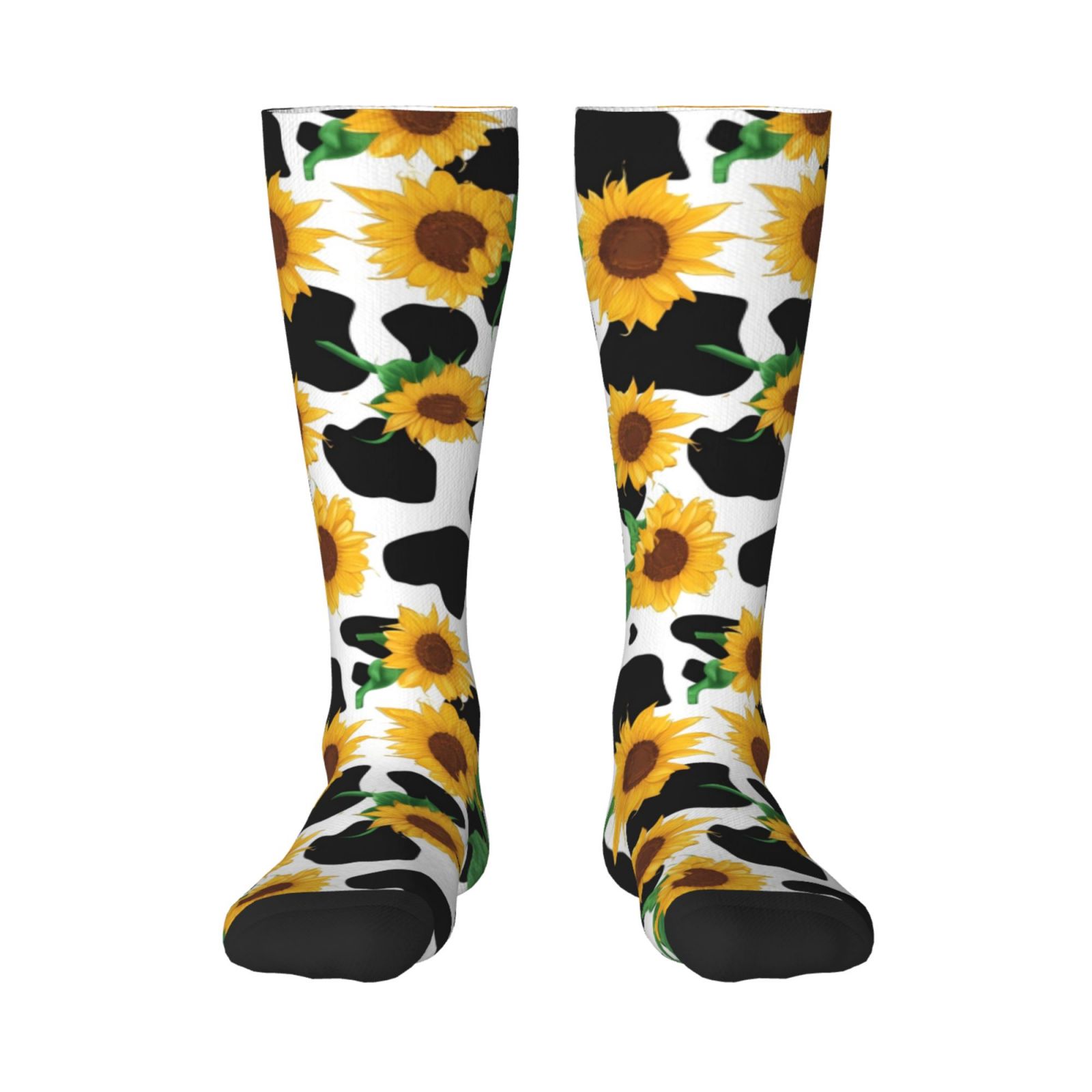 JUNZAN Fun Novelty Knee Warmer High Socks Cute Cow Print Sunflower C ...
