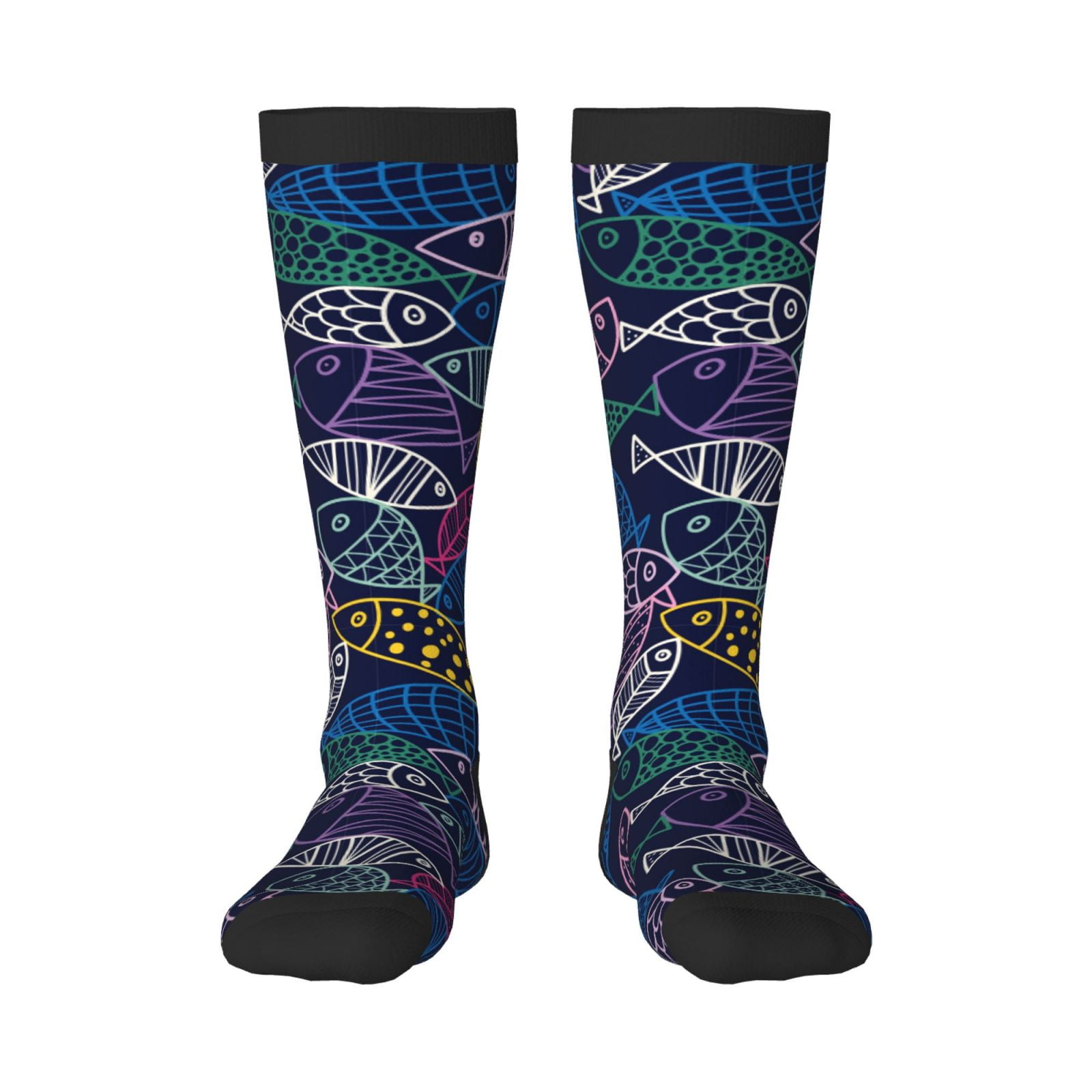 JUNZAN Fun Novelty Knee Warmer High Socks Cute Line Fish Design ...
