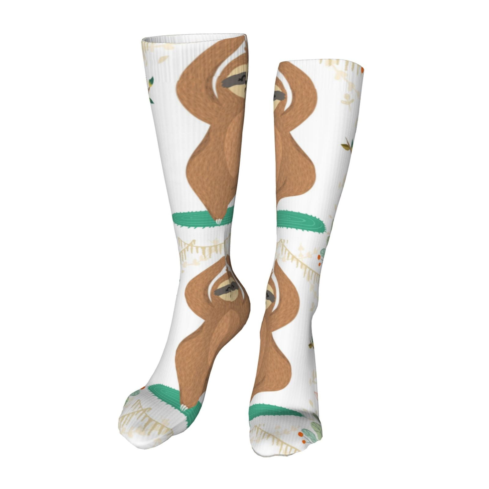 JUNZAN Fun Novelty Knee Warmer High Socks Cute Sloth In Yoga Pose Tree ...