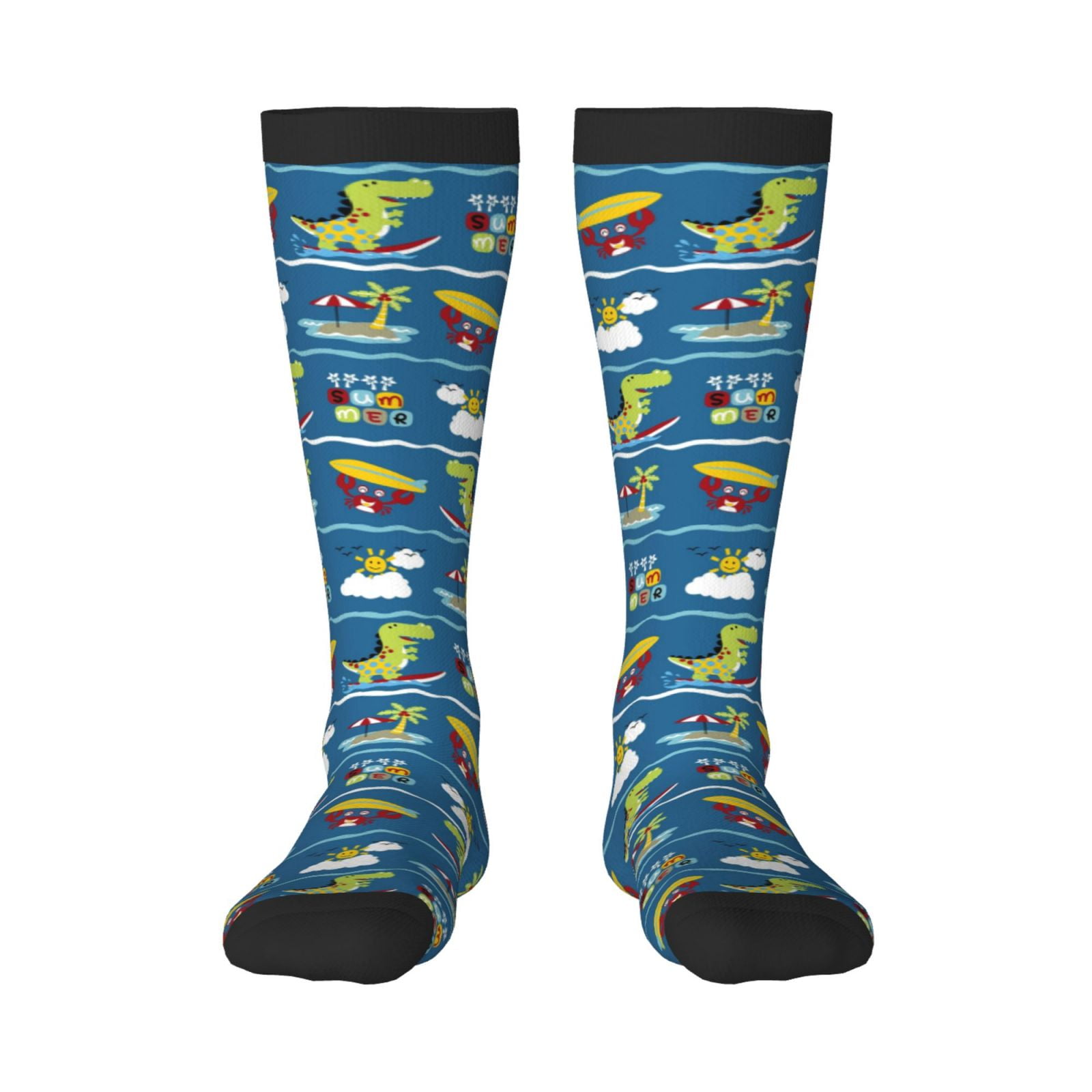 JUNZAN Fun Novelty Knee Warmer High Socks-Dinosaur On The Beach ...