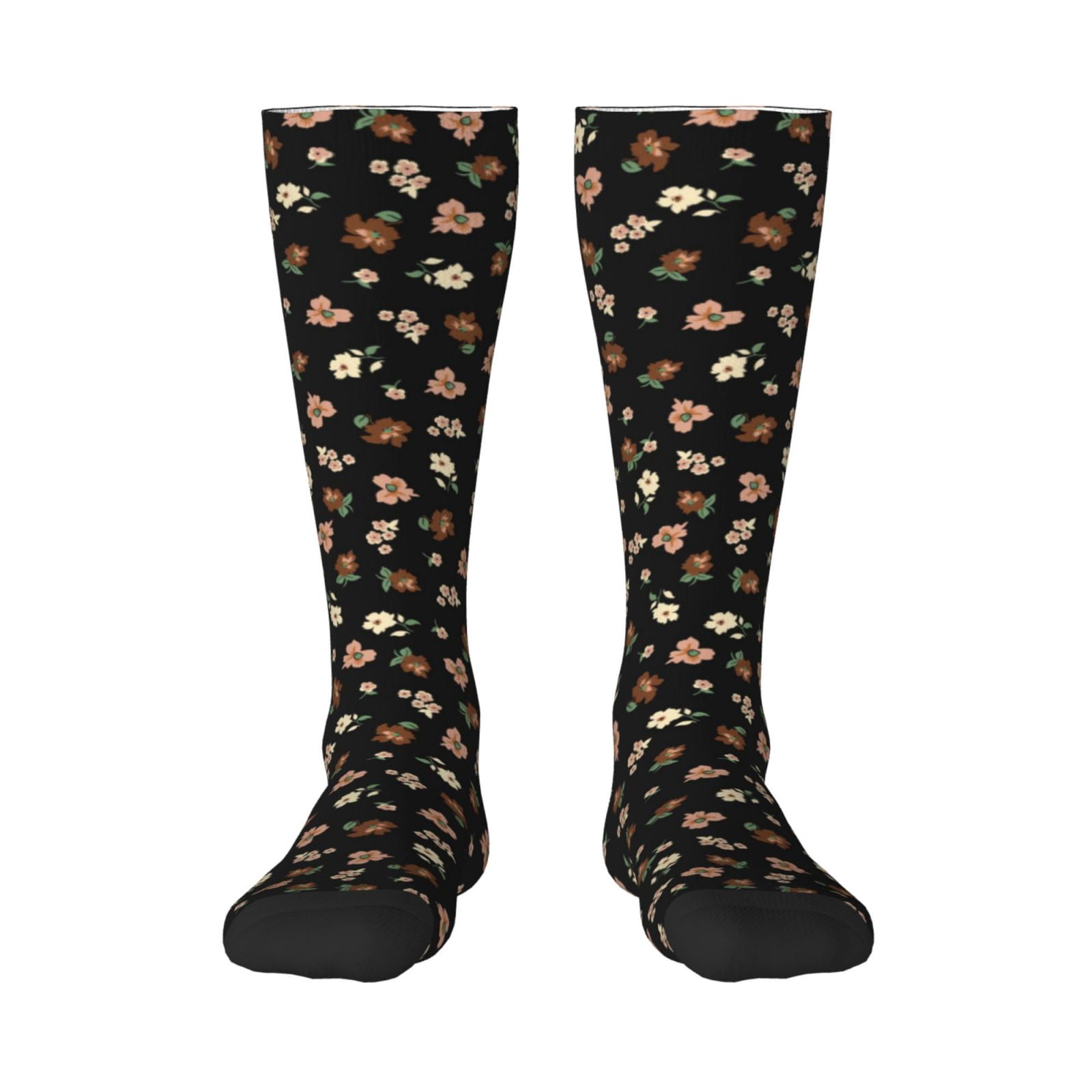 JUNZAN Fun Novelty Knee Warmer High Socks Flower Pattern On Black ...