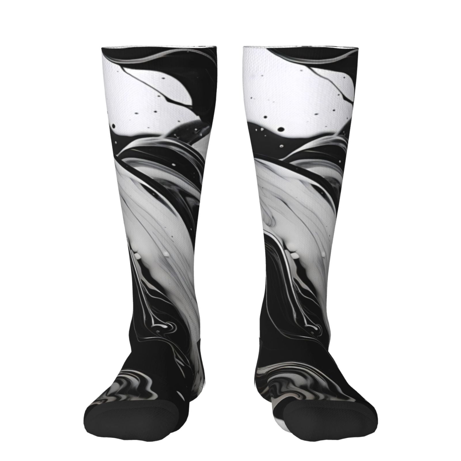 JUNZAN Fun Novelty Knee Warmer High Socks-Fluid Black White Paint ...