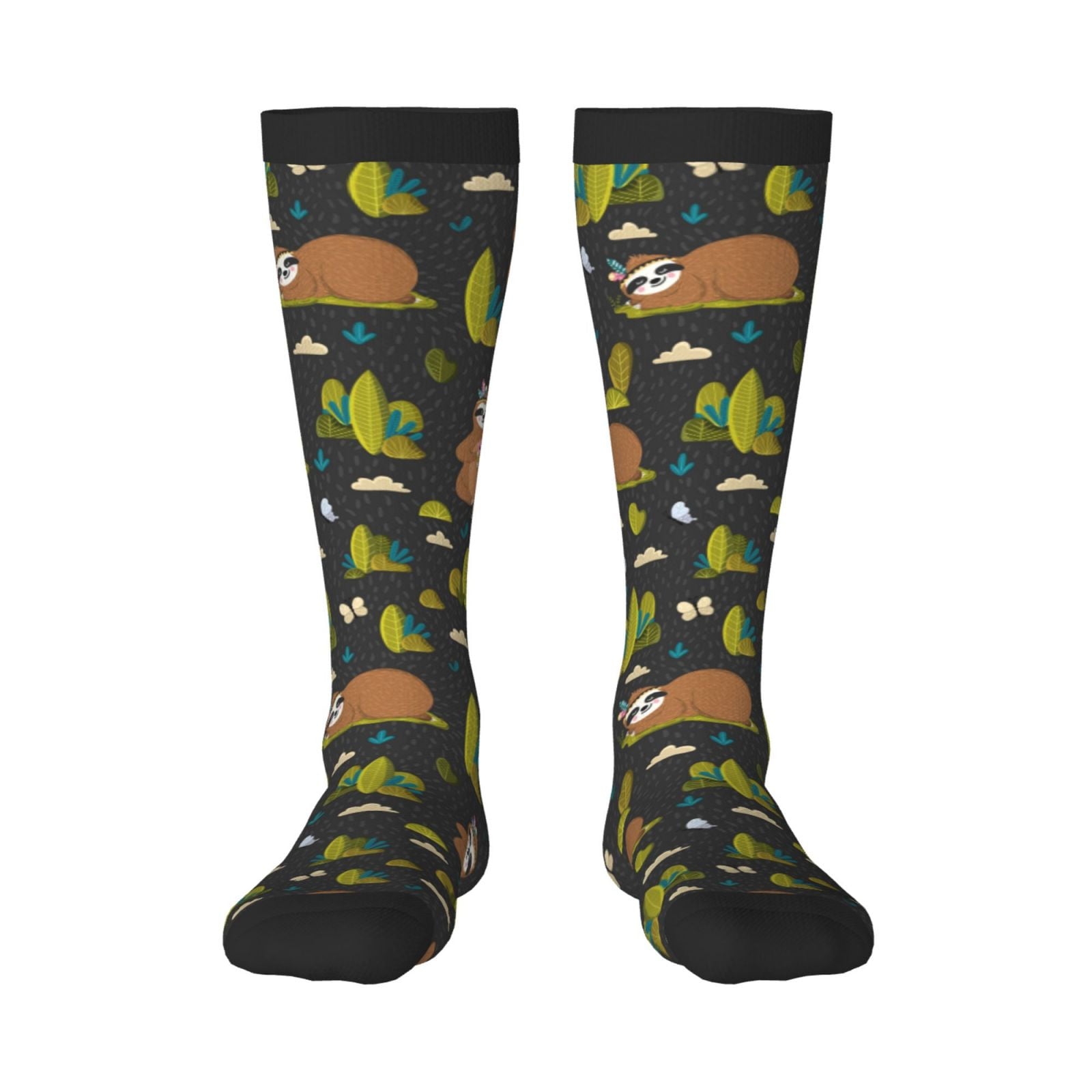JUNZAN Fun Novelty Knee Warmer High Socks-Funny Sloths In The Forest ...